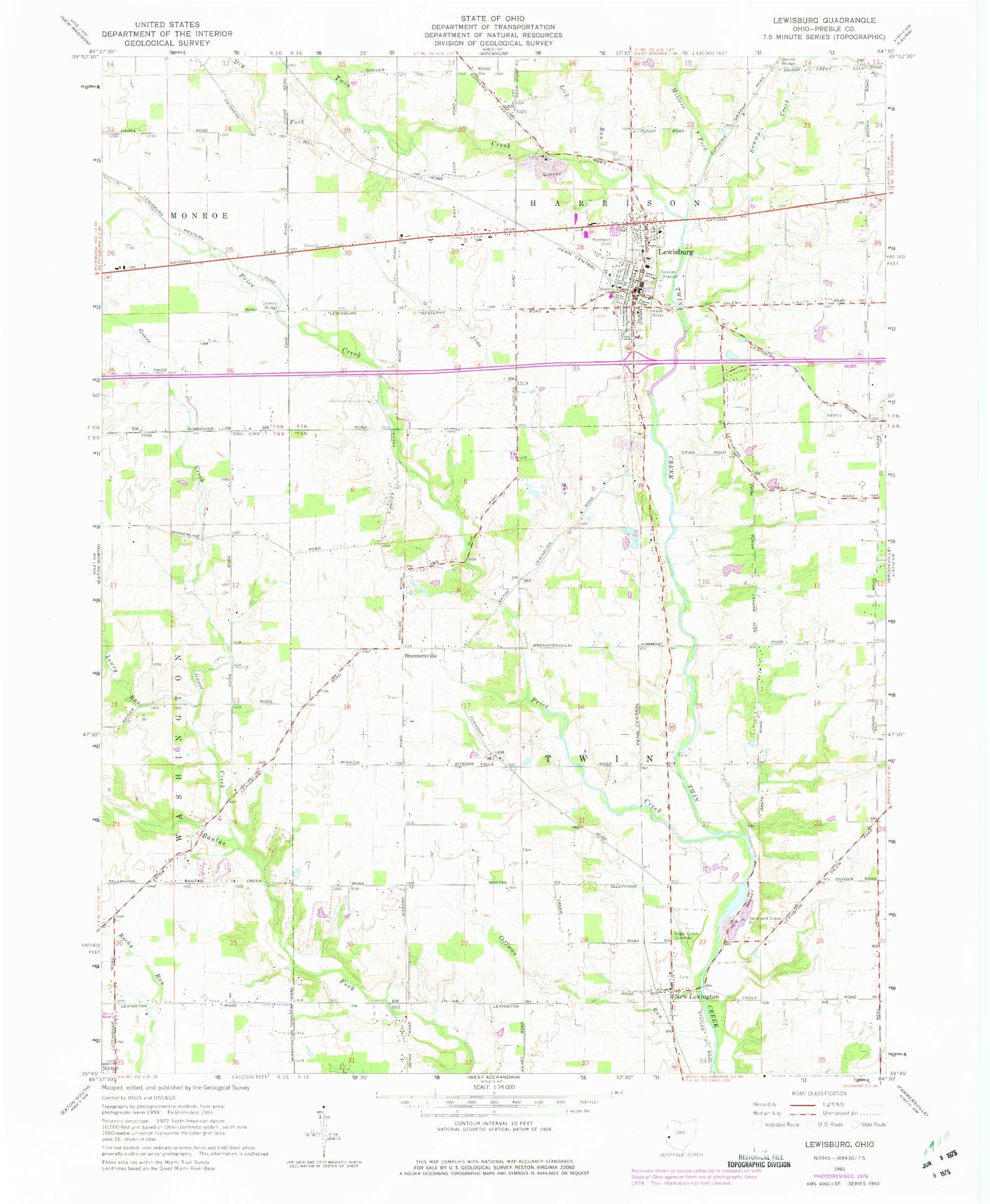 Classic USGS Lewisburg Ohio 7.5'x7.5' Topo Map – MyTopo Map Store