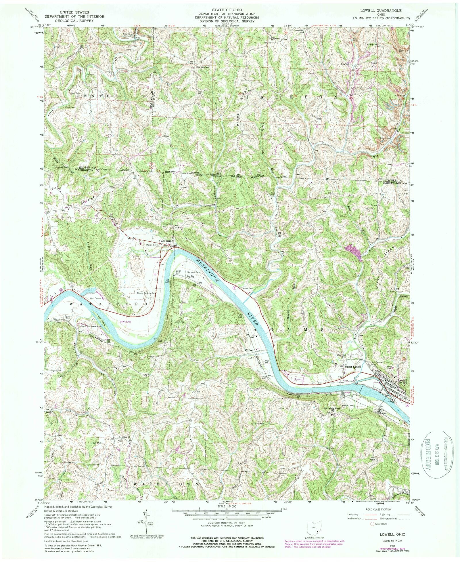 Classic USGS Lowell Ohio 7.5'x7.5' Topo Map – MyTopo Map Store