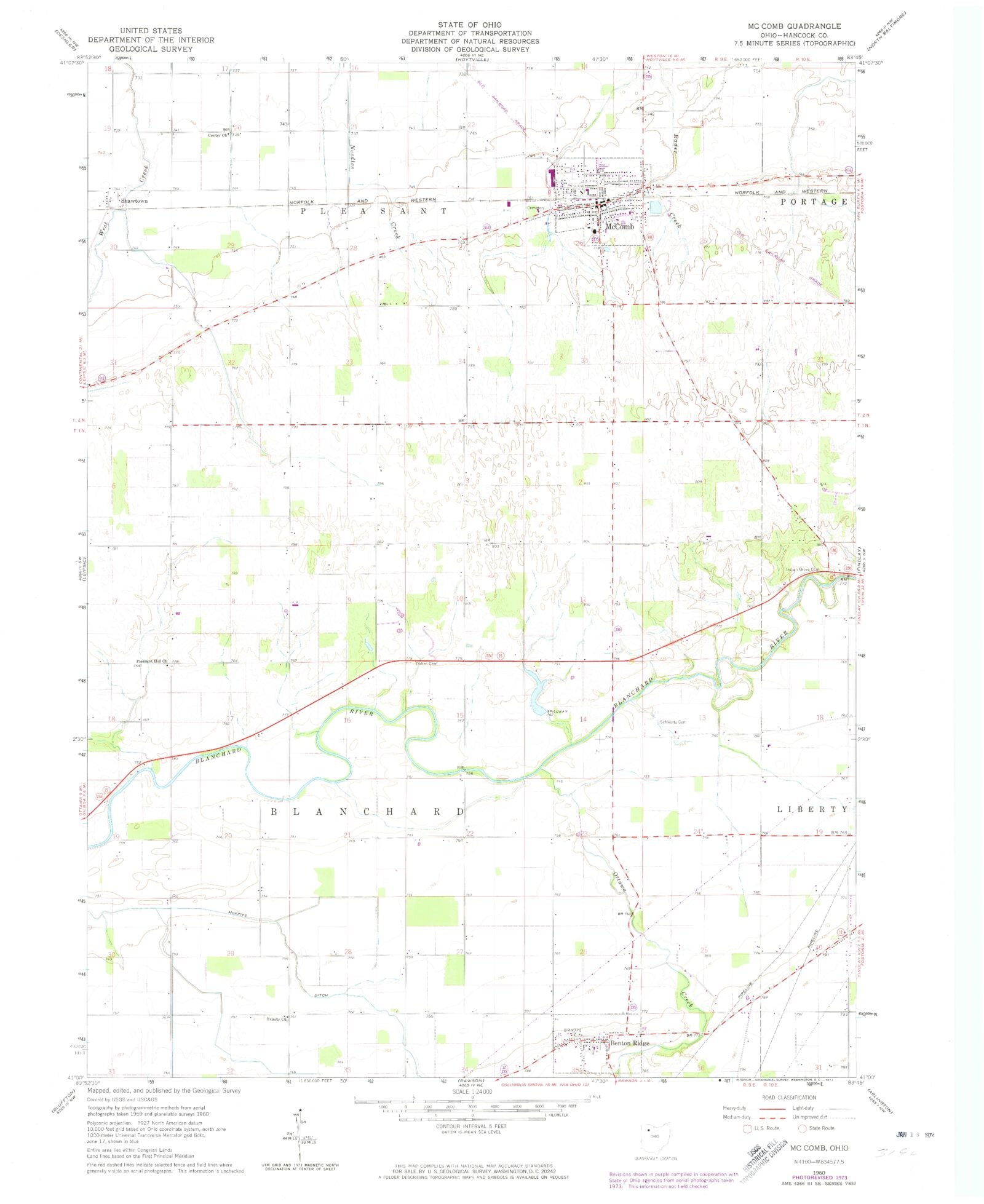 Classic USGS McComb Ohio 7.5'x7.5' Topo Map – MyTopo Map Store