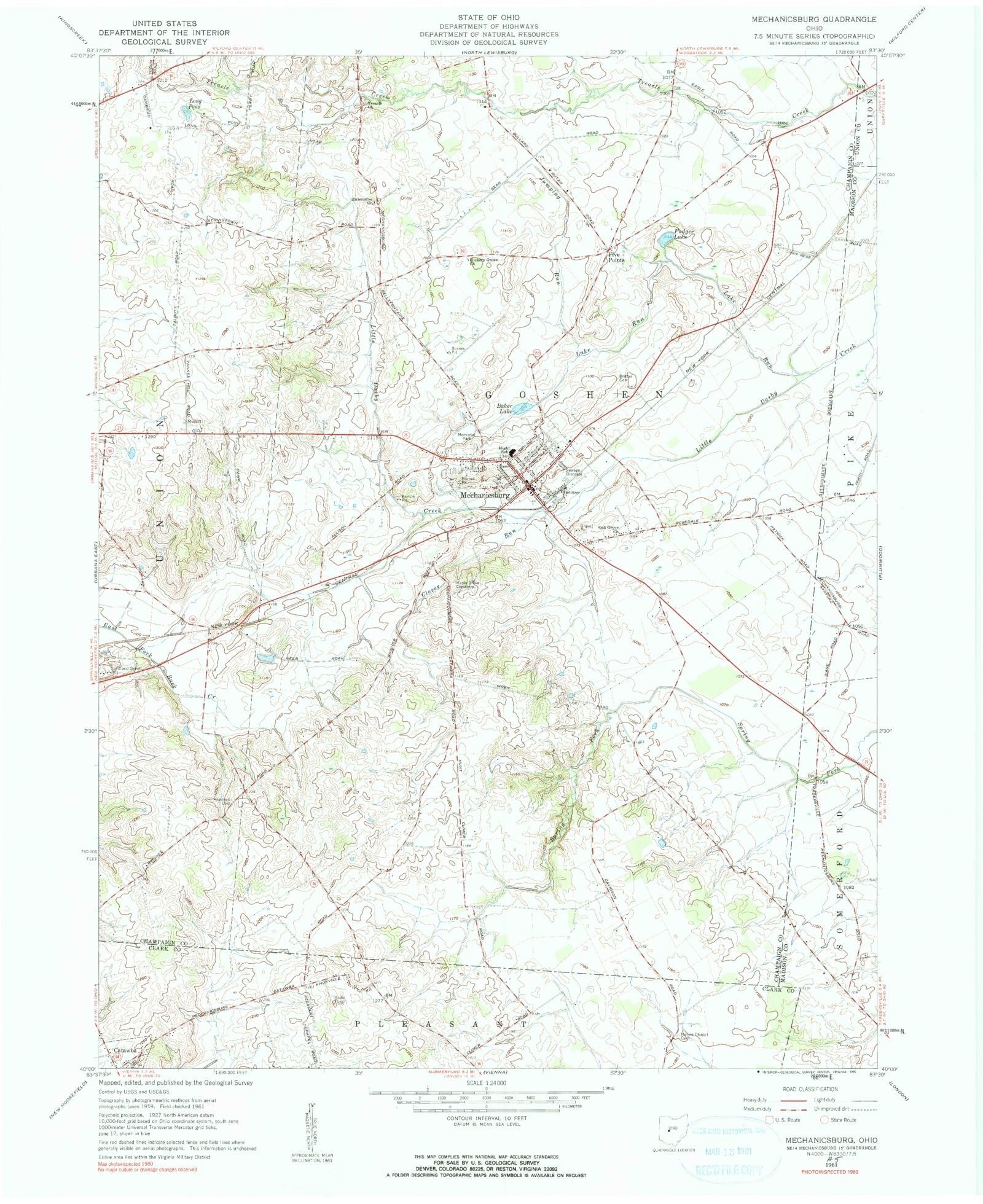 Classic USGS Mechanicsburg Ohio 7.5'x7.5' Topo Map – MyTopo Map Store