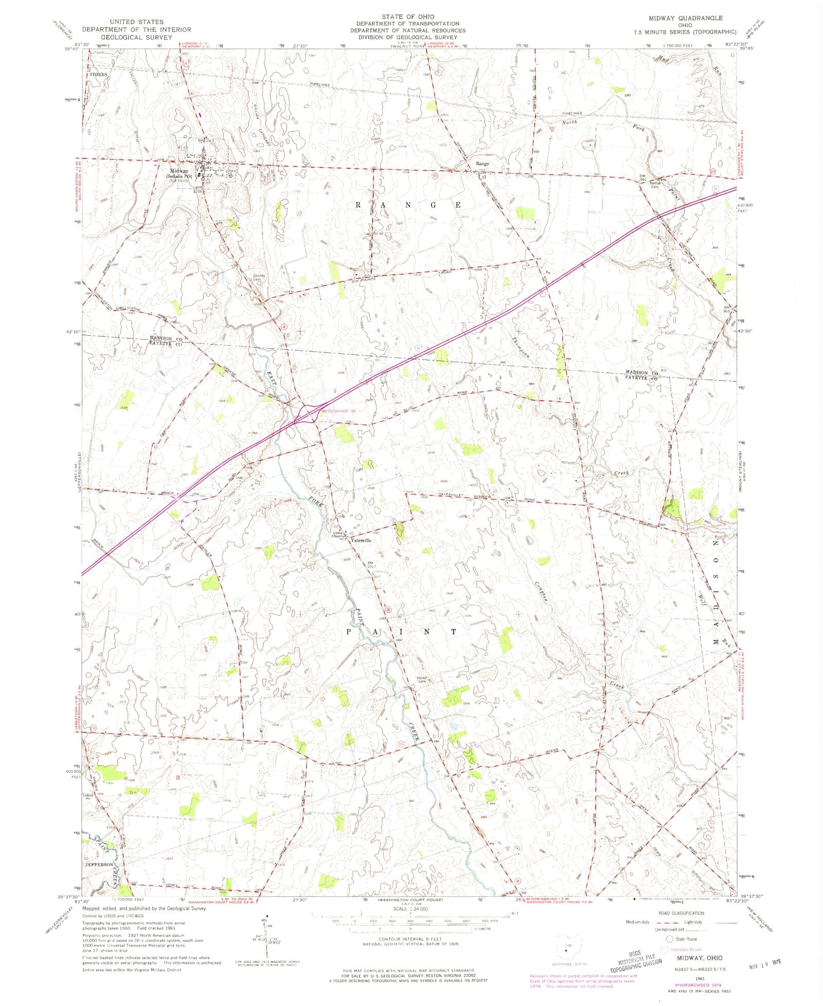Classic USGS Midway Ohio 7.5'x7.5' Topo Map – MyTopo Map Store