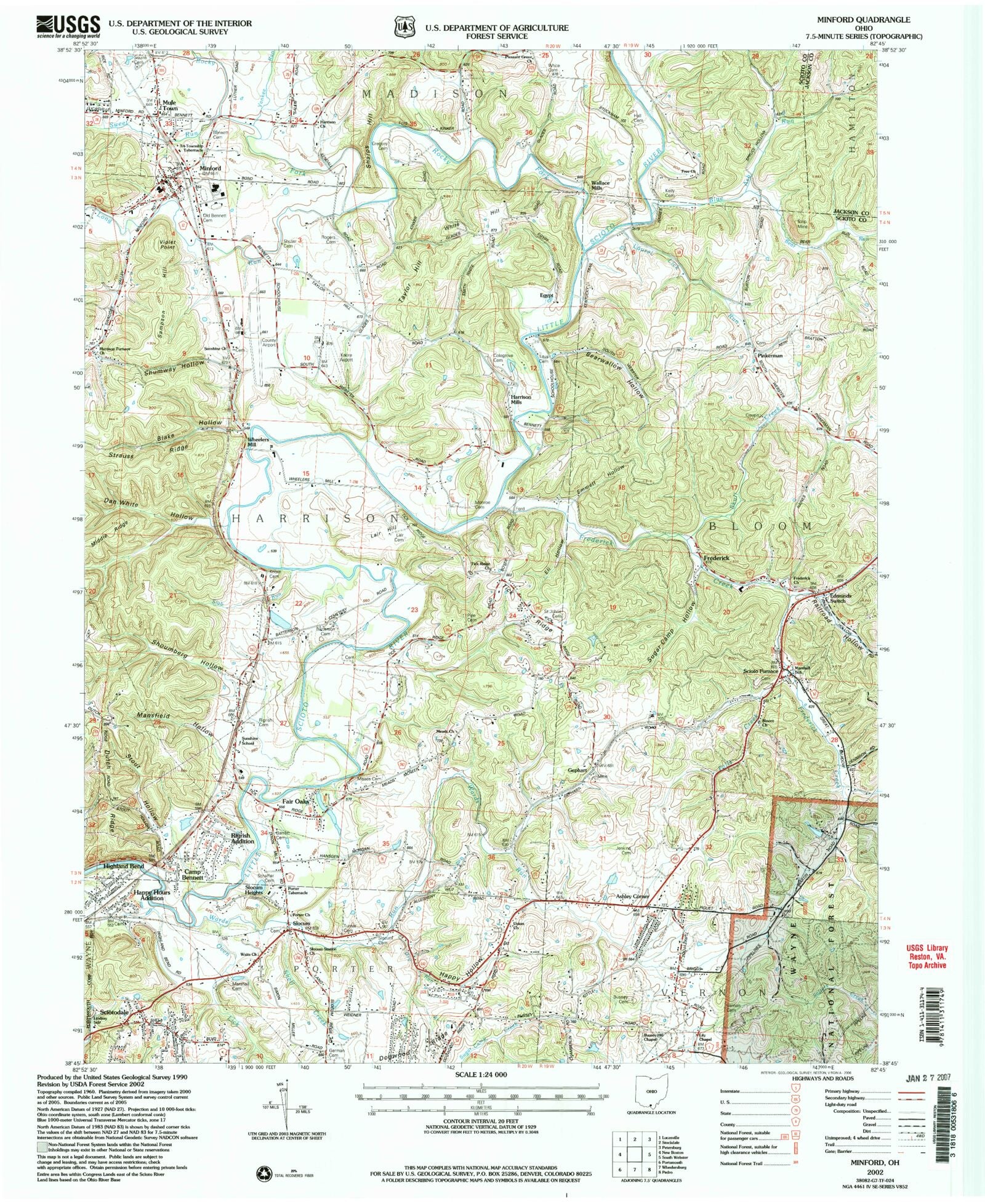 Classic USGS Minford Ohio 7.5'x7.5' Topo Map – MyTopo Map Store