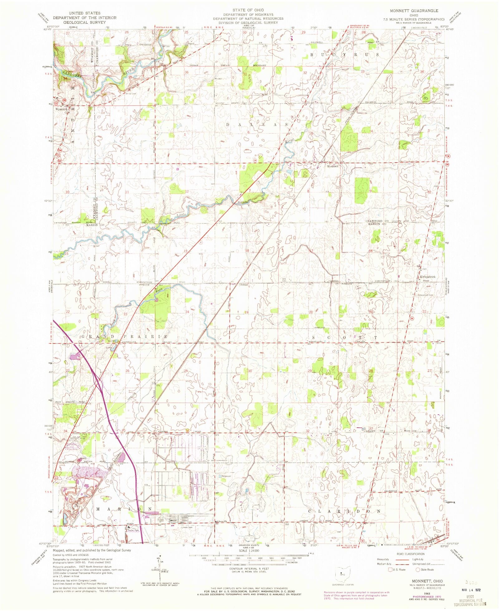 Classic USGS Monnett Ohio 7.5'x7.5' Topo Map – MyTopo Map Store