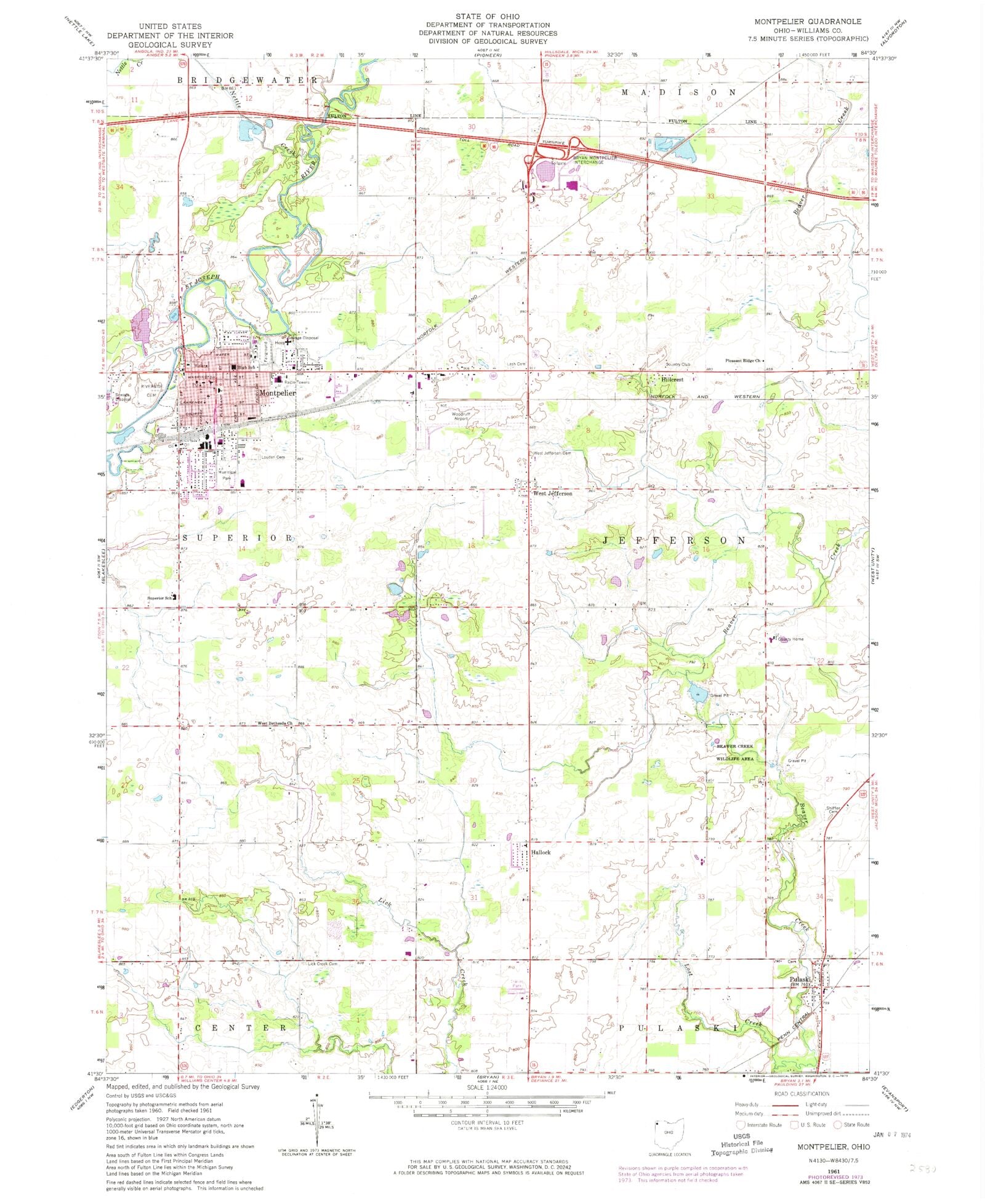 Classic USGS Montpelier Ohio 7.5'x7.5' Topo Map – MyTopo Map Store