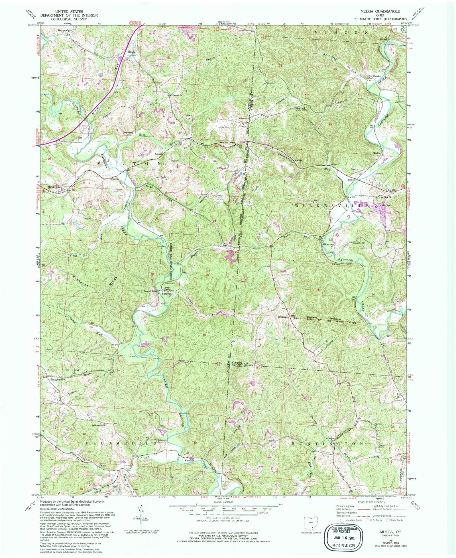 Classic USGS Mulga Ohio 7.5'x7.5' Topo Map – MyTopo Map Store