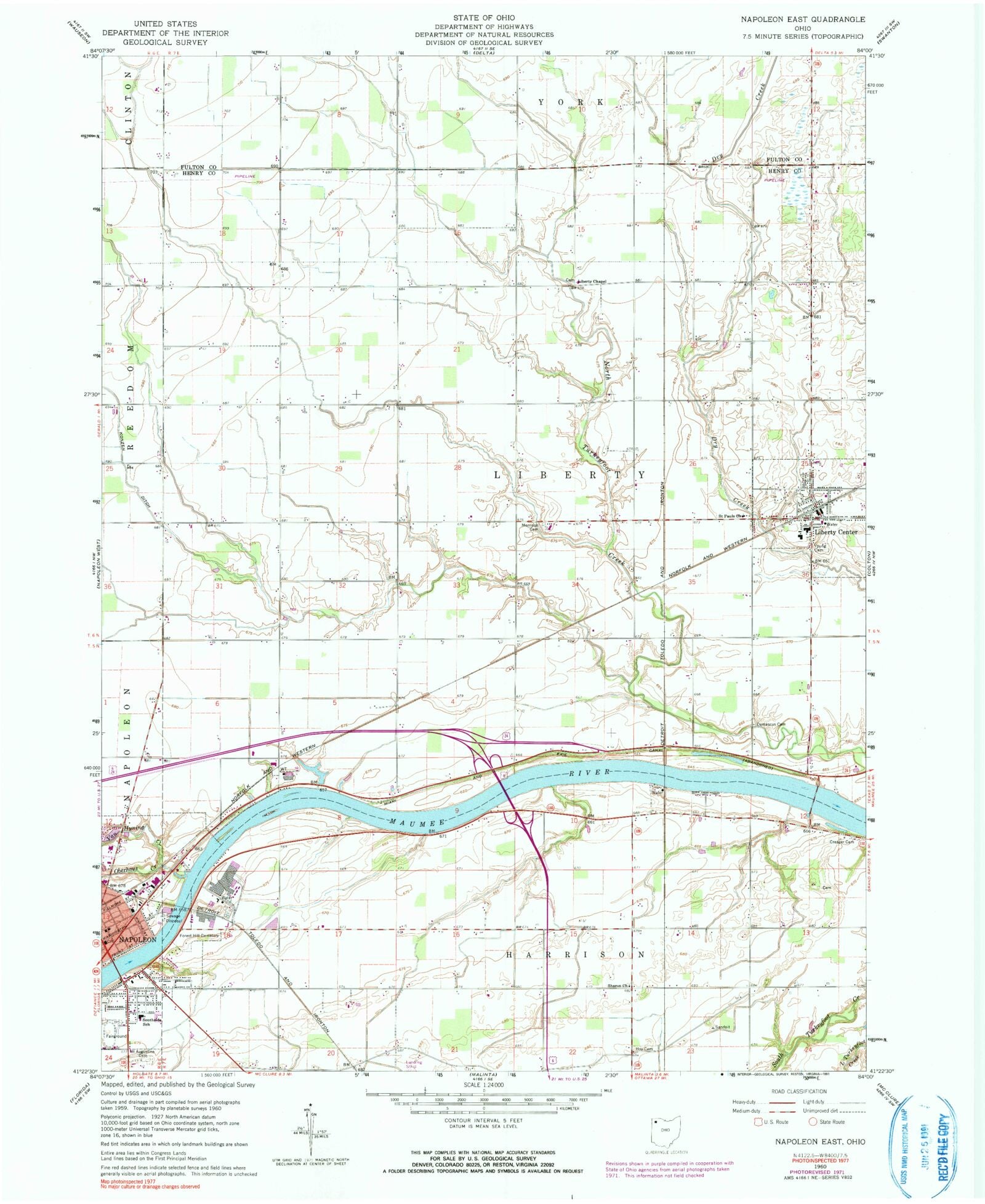 Classic USGS Napoleon East Ohio 7.5'x7.5' Topo Map – MyTopo Map Store