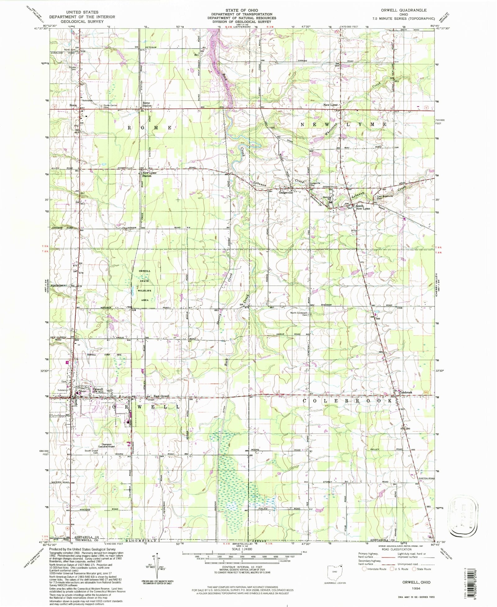 Classic USGS Orwell Ohio 7.5'x7.5' Topo Map – MyTopo Map Store