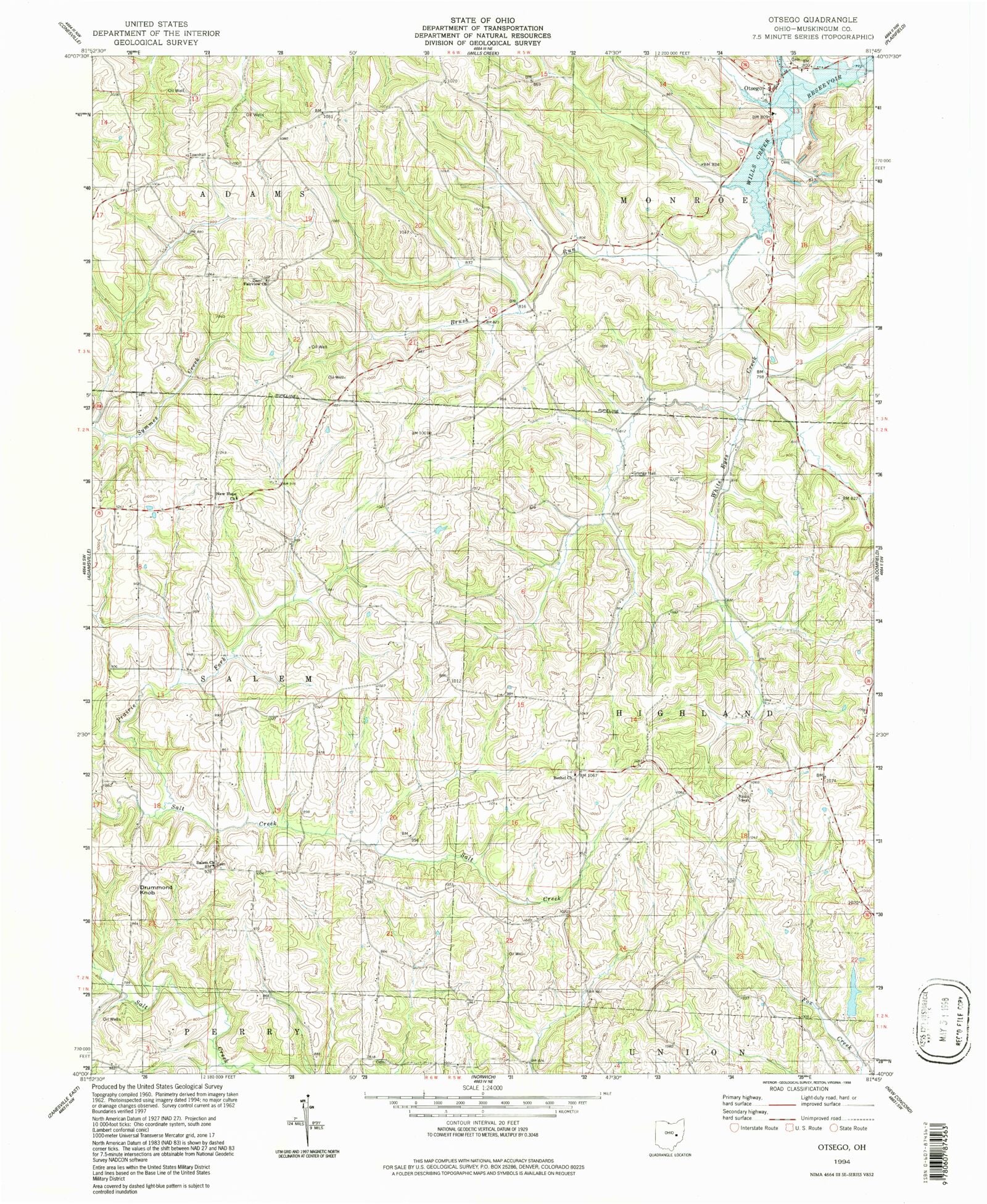 Classic USGS Otsego Ohio 7.5'x7.5' Topo Map – MyTopo Map Store