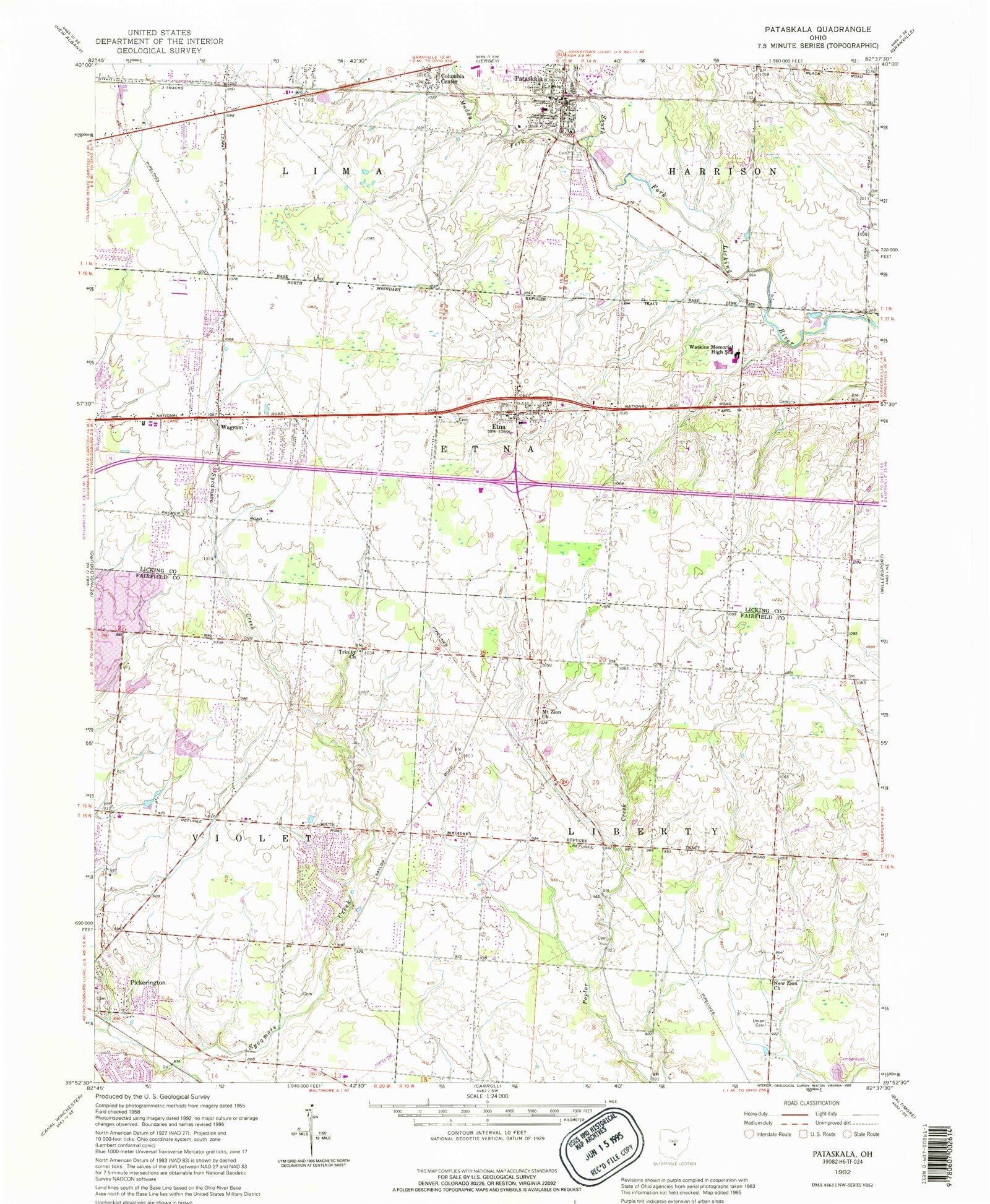 Classic USGS Pataskala Ohio 7.5'x7.5' Topo Map – MyTopo Map Store
