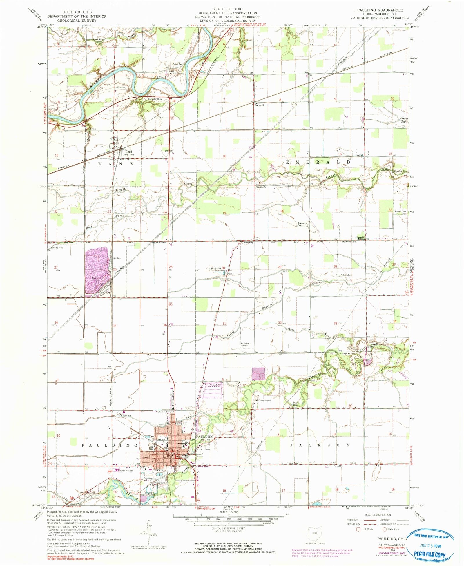Classic USGS Paulding Ohio 7.5'x7.5' Topo Map – MyTopo Map Store