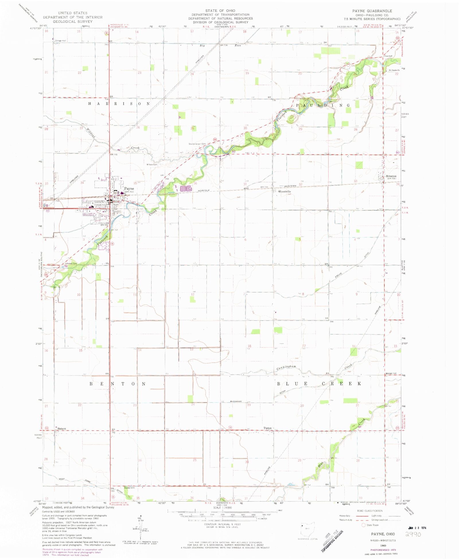 Classic USGS Payne Ohio 7.5'x7.5' Topo Map – MyTopo Map Store