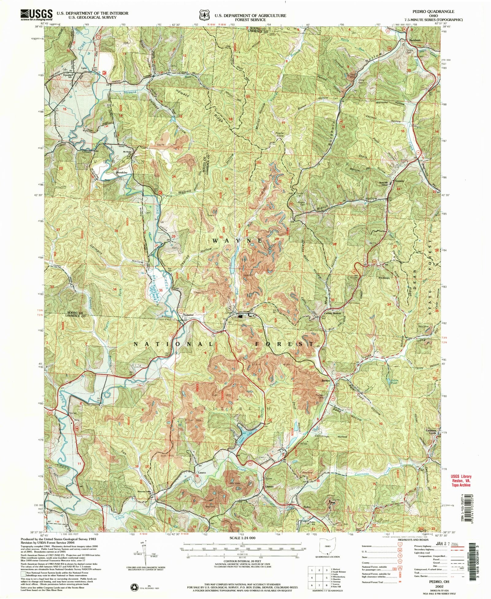 Classic USGS Pedro Ohio 7.5'x7.5' Topo Map – MyTopo Map Store