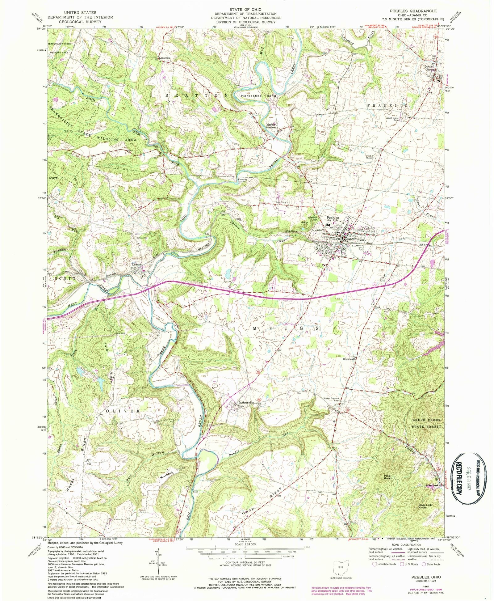Classic USGS Peebles Ohio 7.5'x7.5' Topo Map – MyTopo Map Store