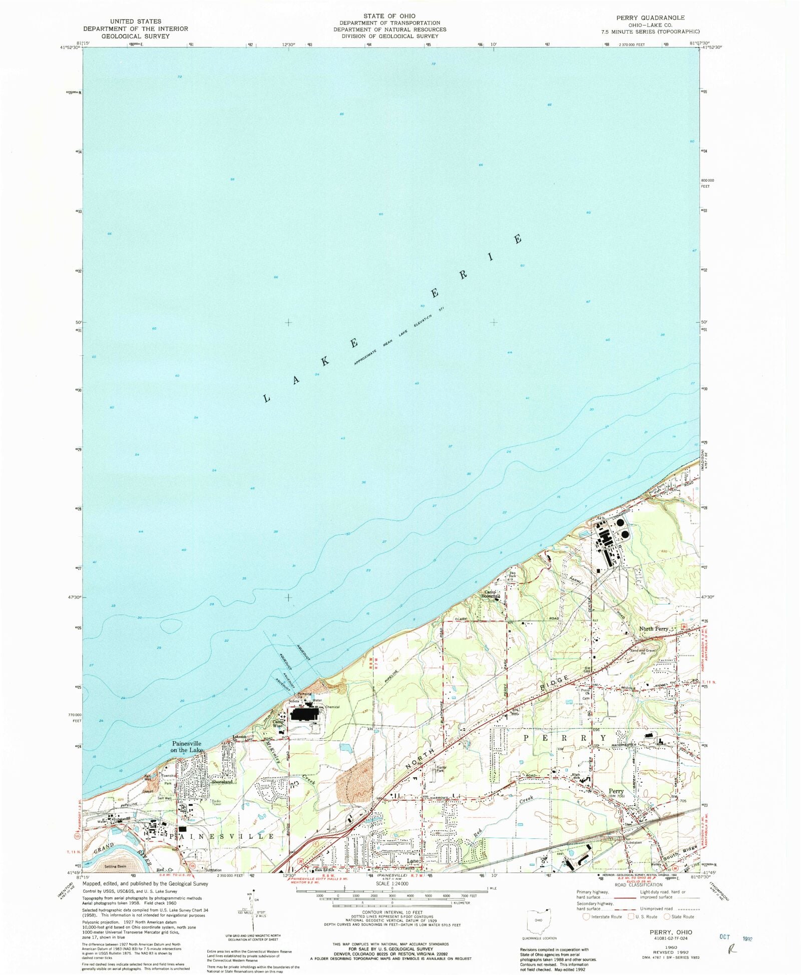 Classic USGS Perry Ohio 7.5'x7.5' Topo Map – MyTopo Map Store