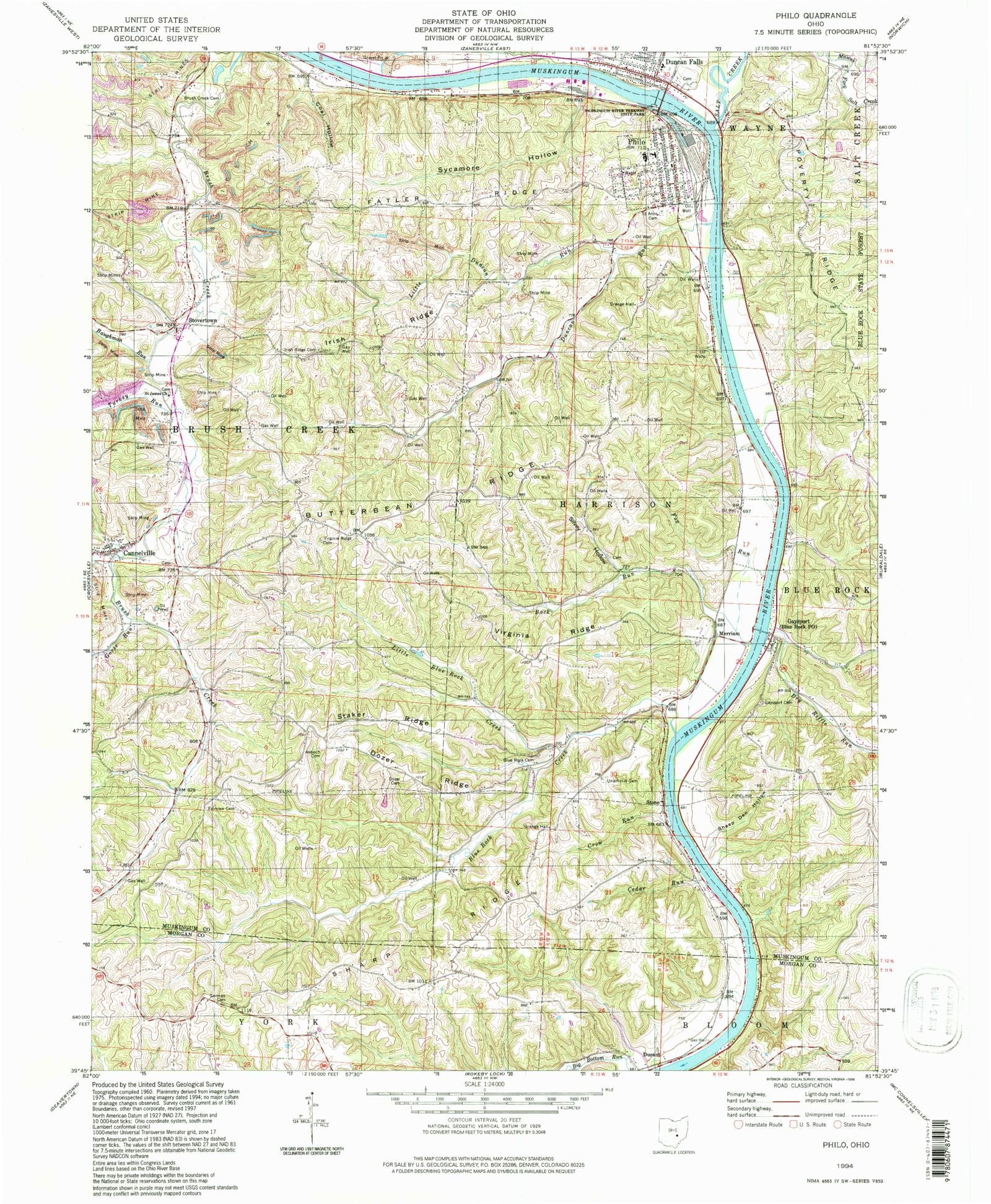 Classic USGS Philo Ohio 7.5'x7.5' Topo Map – MyTopo Map Store
