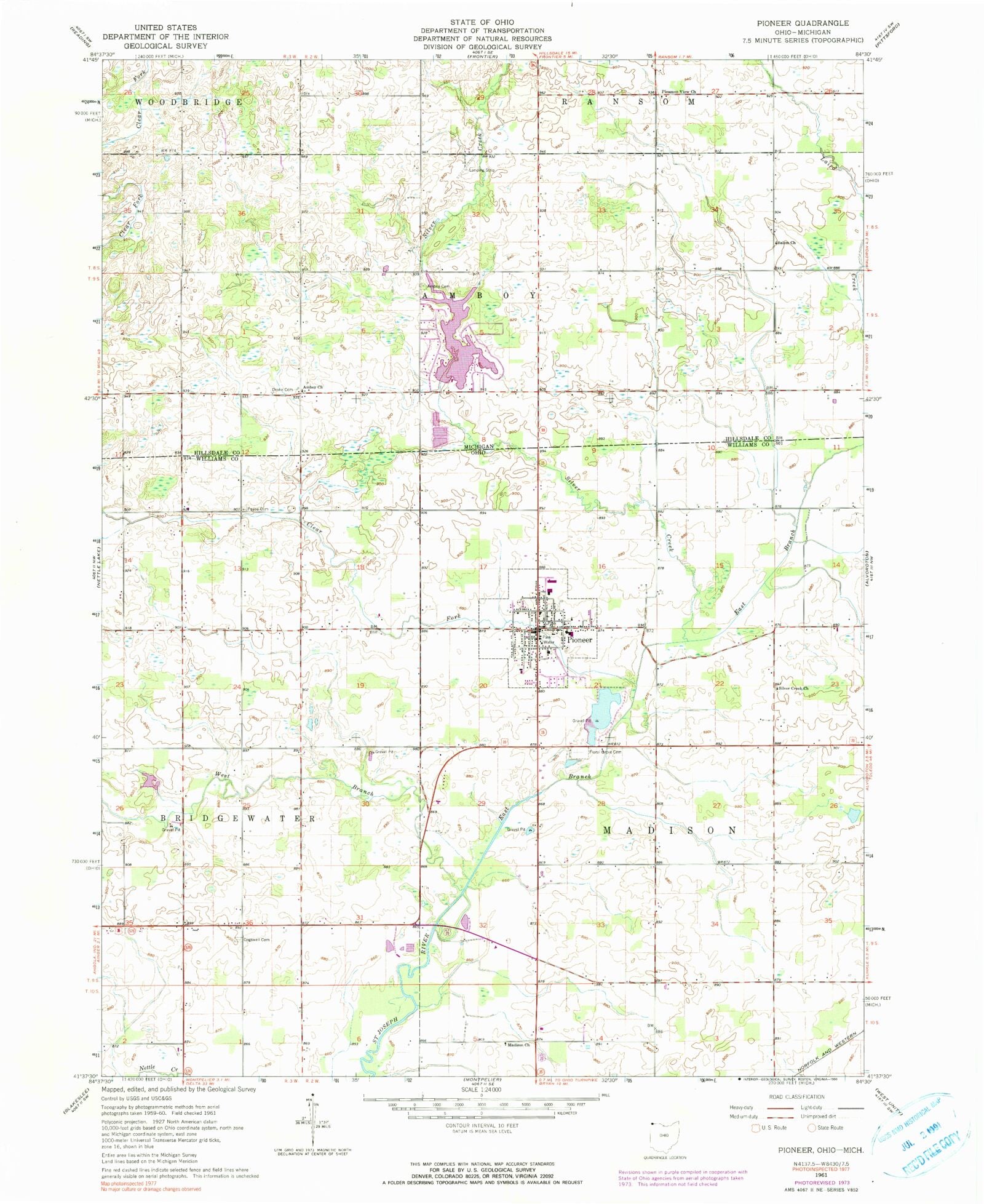 Classic USGS Pioneer Ohio 7.5'x7.5' Topo Map – MyTopo Map Store