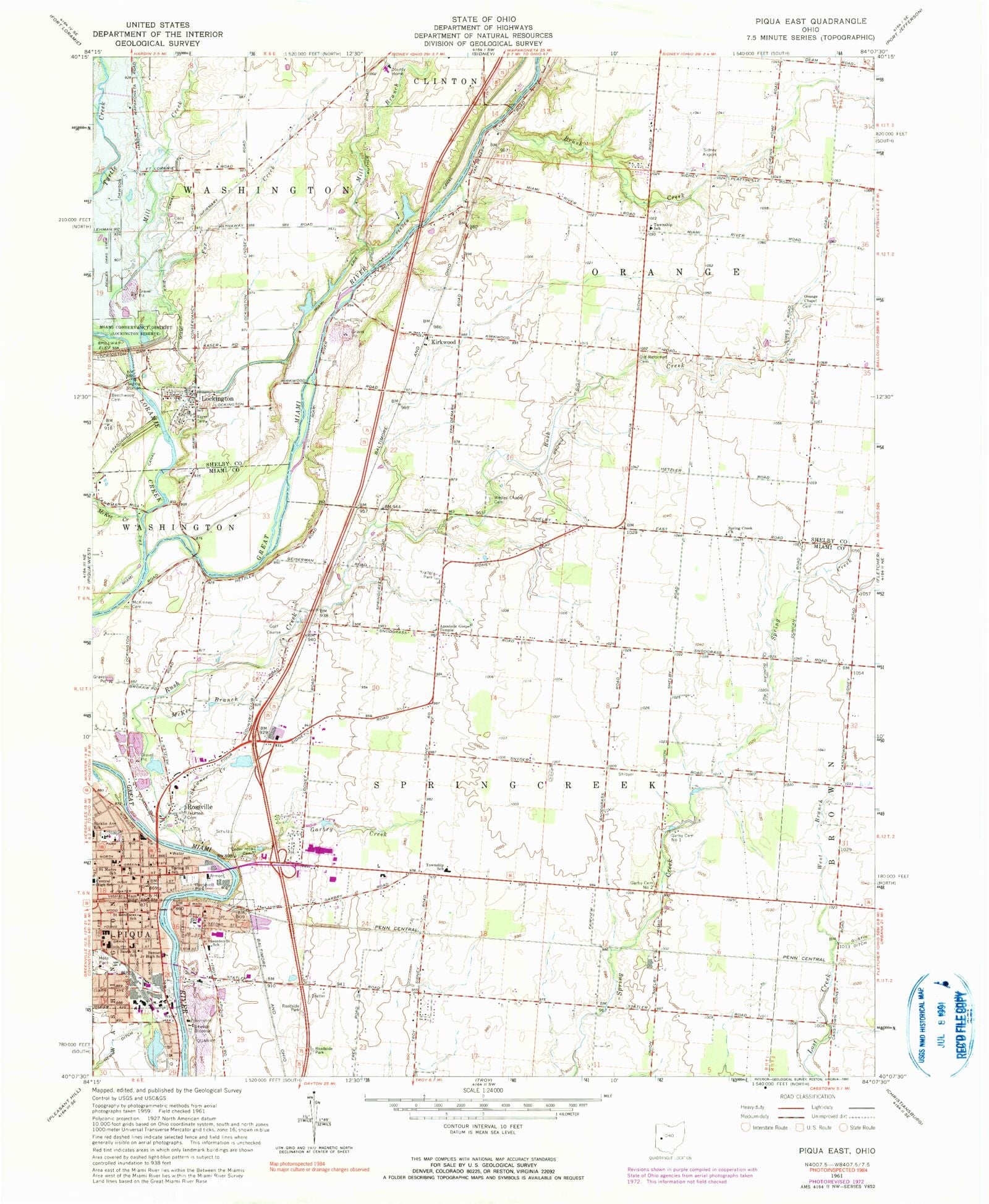Classic USGS Piqua East Ohio 7.5'x7.5' Topo Map – MyTopo Map Store
