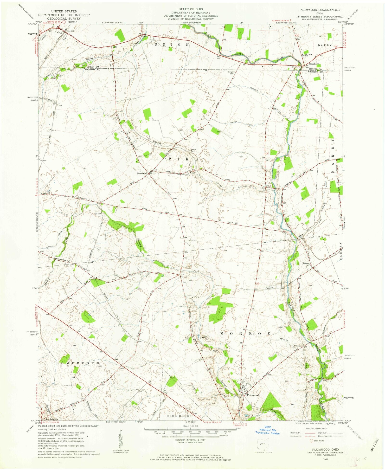 Classic USGS Plumwood Ohio 7.5'x7.5' Topo Map – MyTopo Map Store