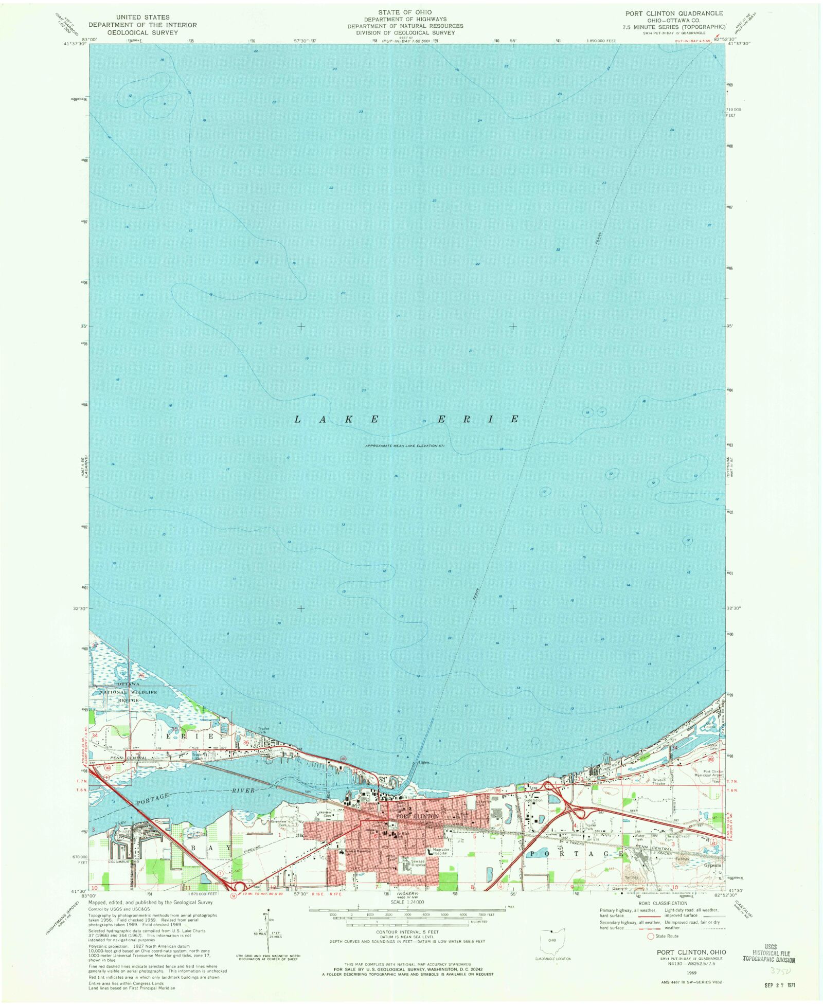 Classic USGS Port Clinton Ohio 7.5'x7.5' Topo Map – MyTopo Map Store