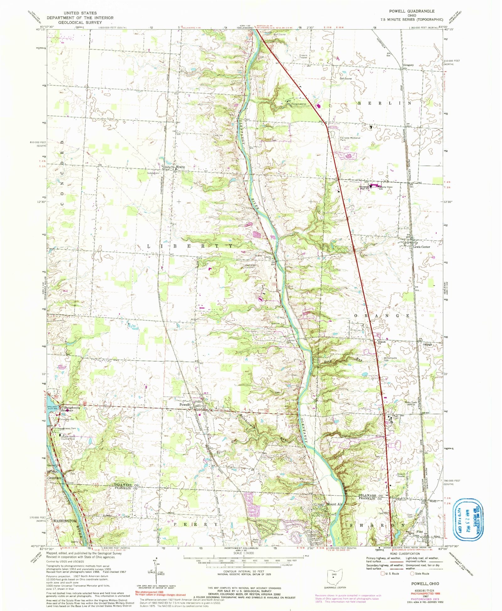 Classic USGS Powell Ohio 7.5'x7.5' Topo Map – MyTopo Map Store
