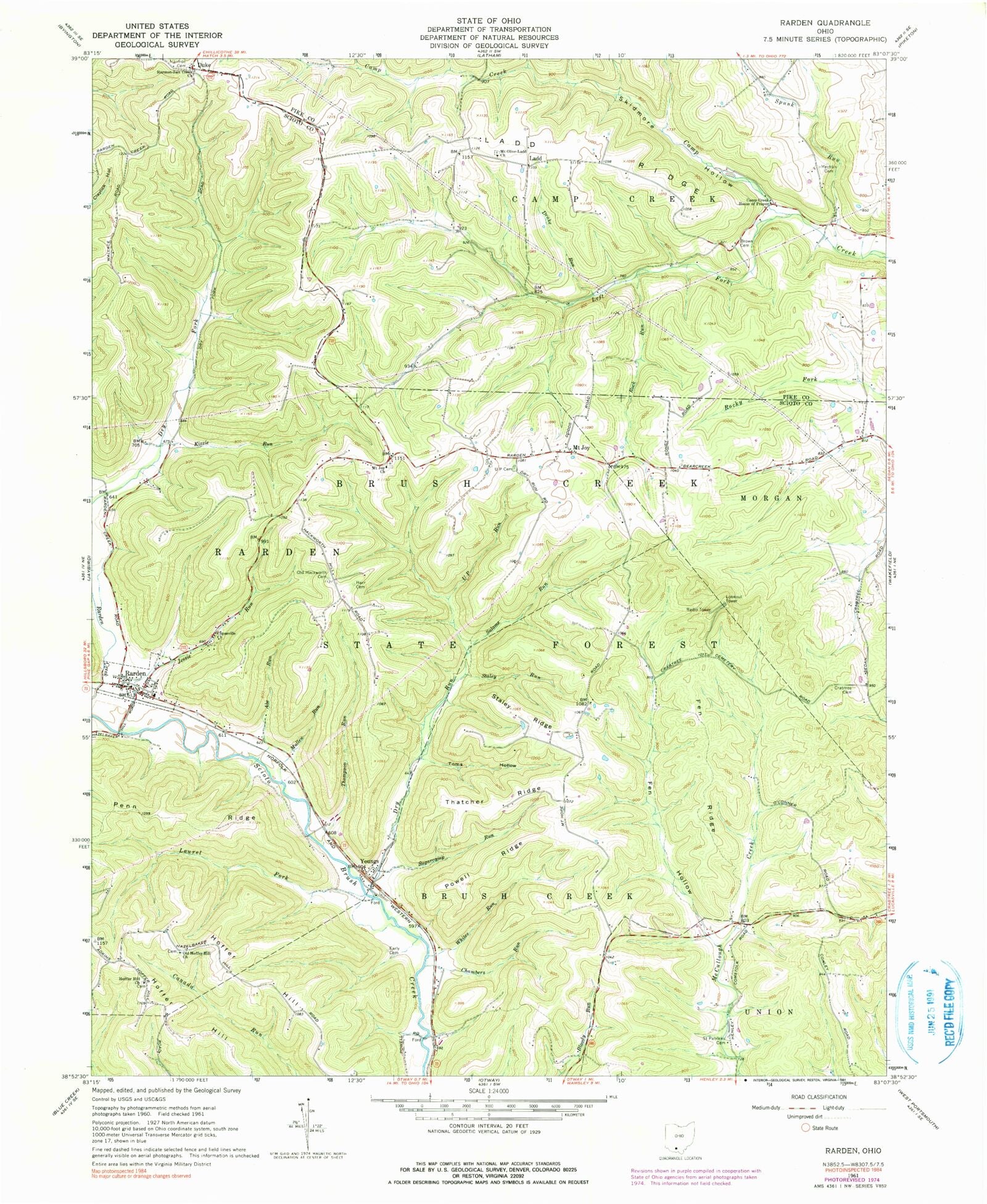 Classic USGS Rarden Ohio 7.5'x7.5' Topo Map – MyTopo Map Store