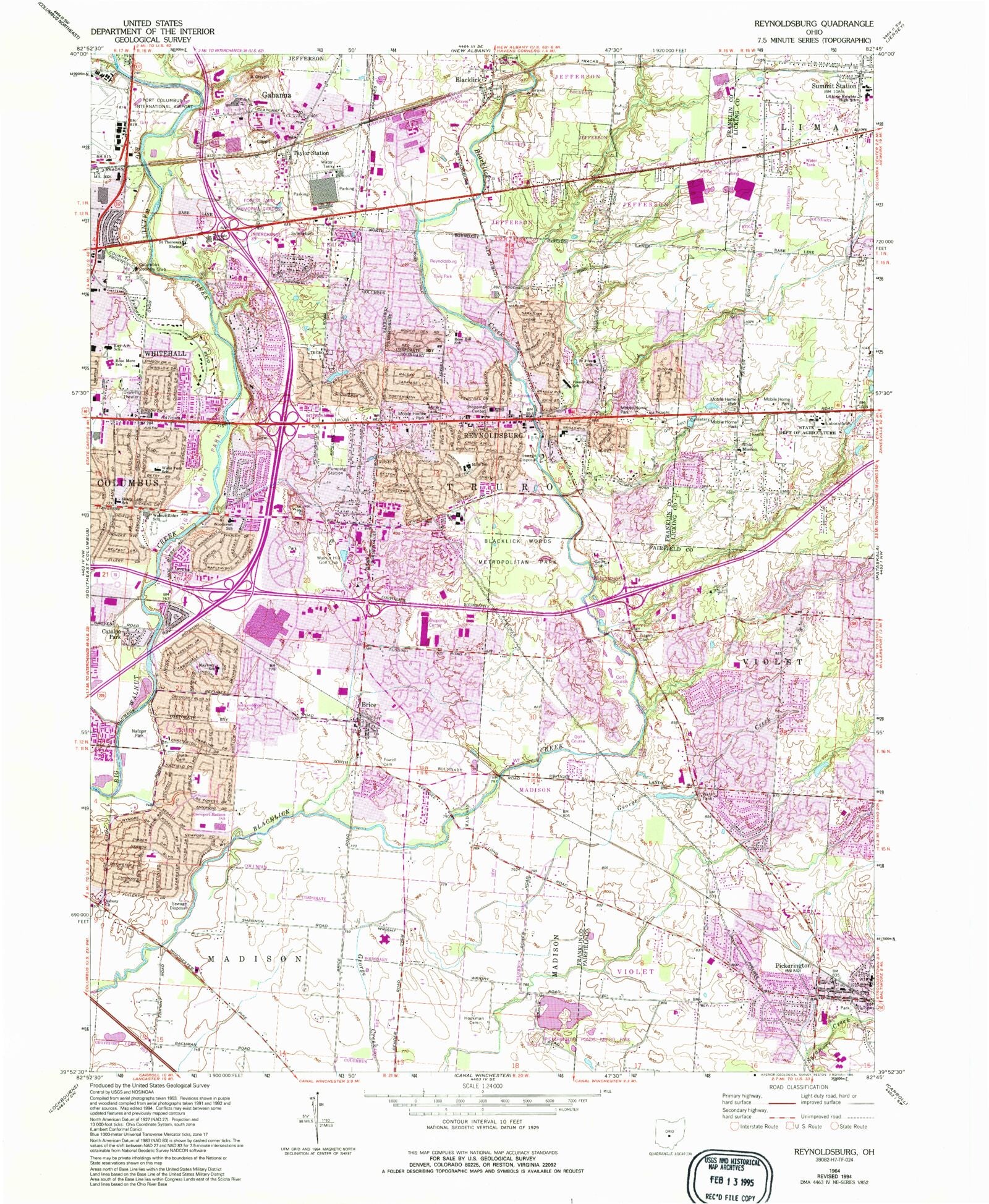 Classic USGS Reynoldsburg Ohio 7.5'x7.5' Topo Map – MyTopo Map Store