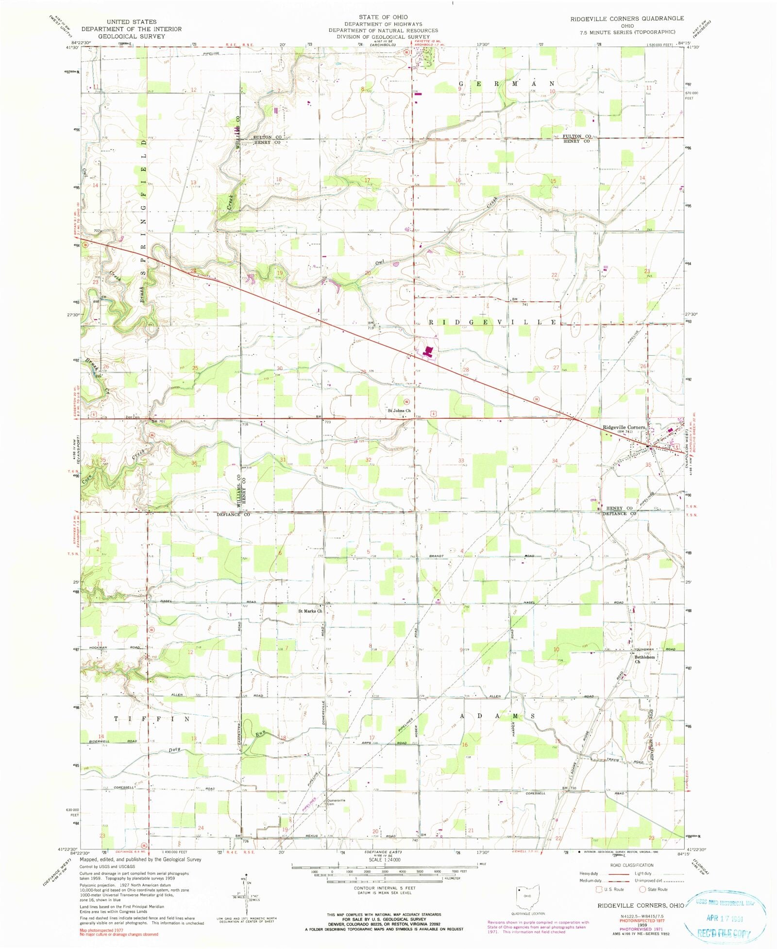 Classic USGS Ridgeville Corners Ohio 7.5'x7.5' Topo Map – MyTopo Map Store
