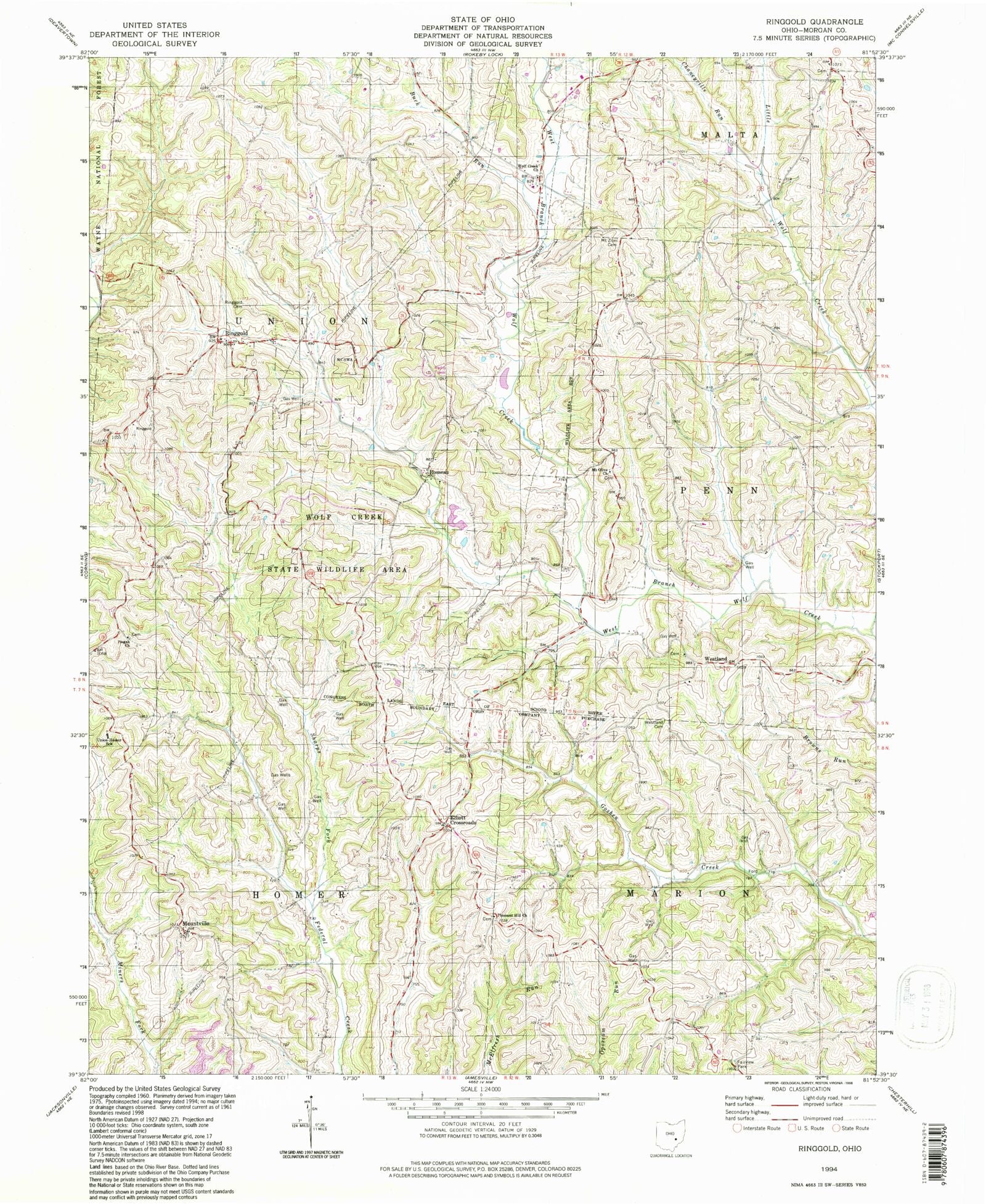 Classic USGS Ringgold Ohio 7.5'x7.5' Topo Map – MyTopo Map Store