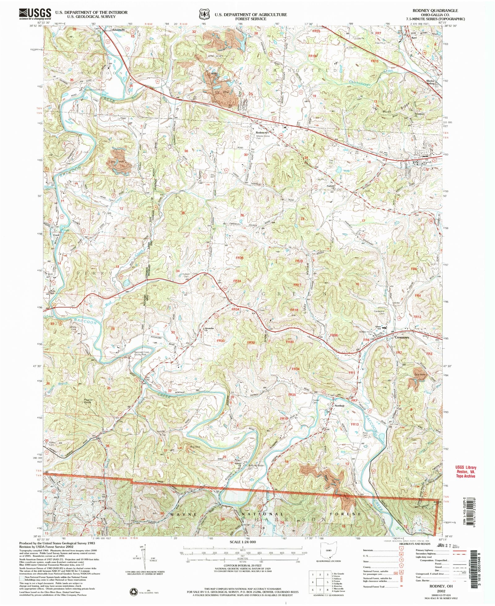 Classic USGS Rodney Ohio 7.5'x7.5' Topo Map – MyTopo Map Store