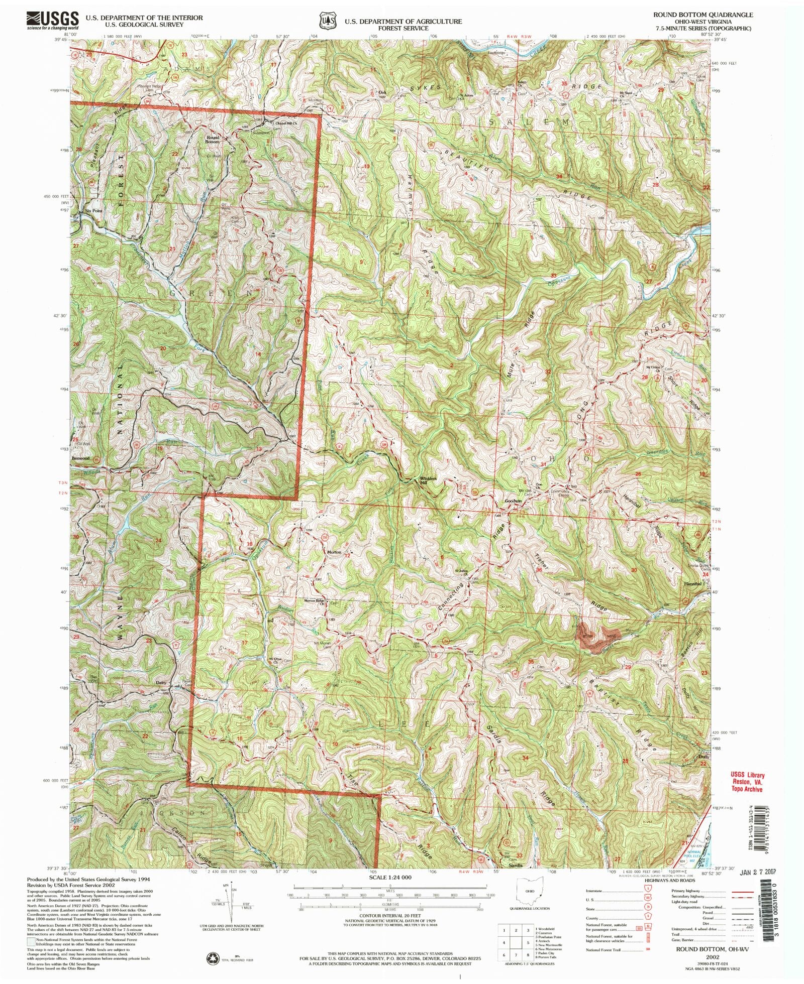 Classic USGS Round Bottom Ohio 7.5'x7.5' Topo Map – MyTopo Map Store