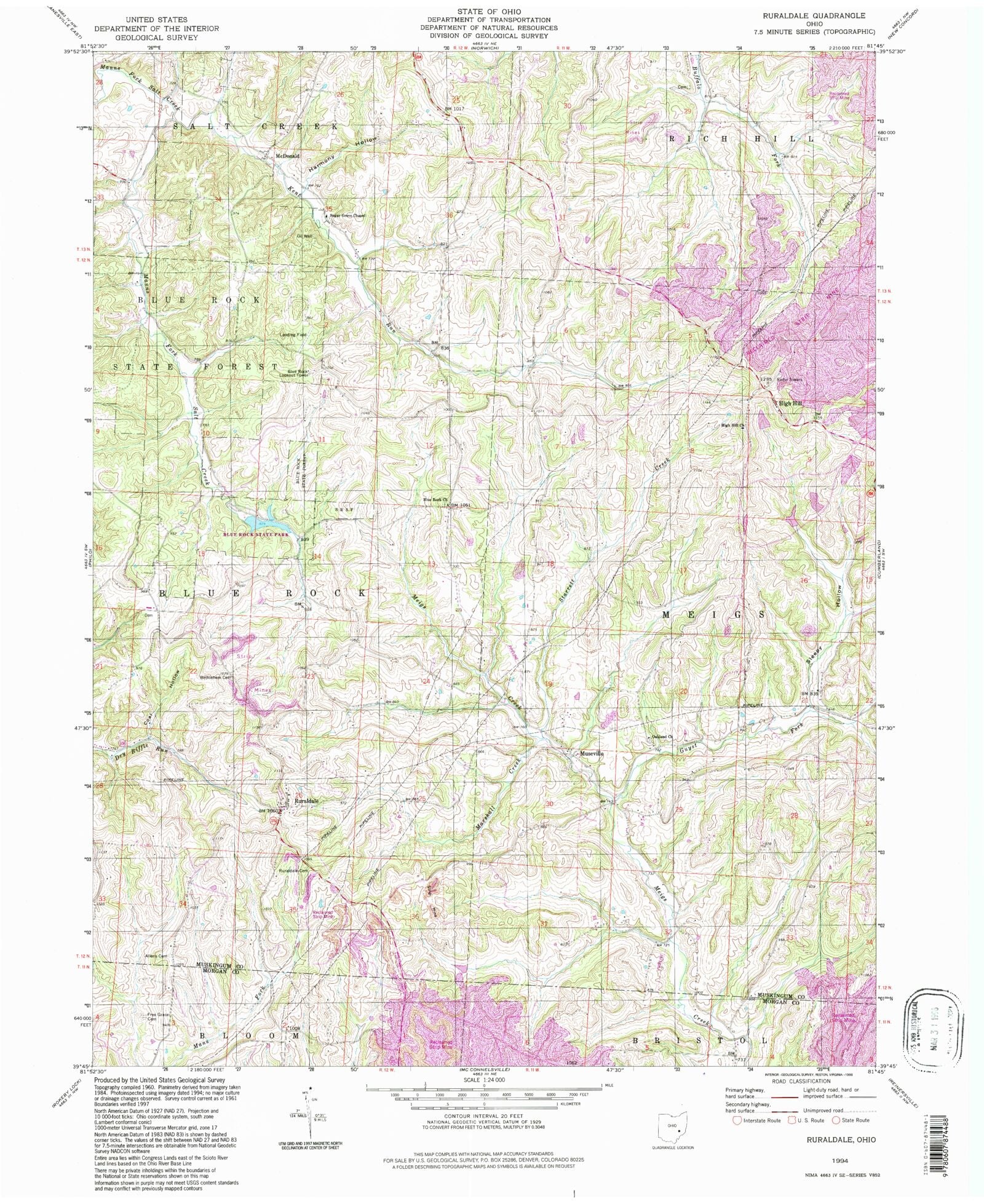 Classic USGS Ruraldale Ohio 7.5'x7.5' Topo Map – MyTopo Map Store