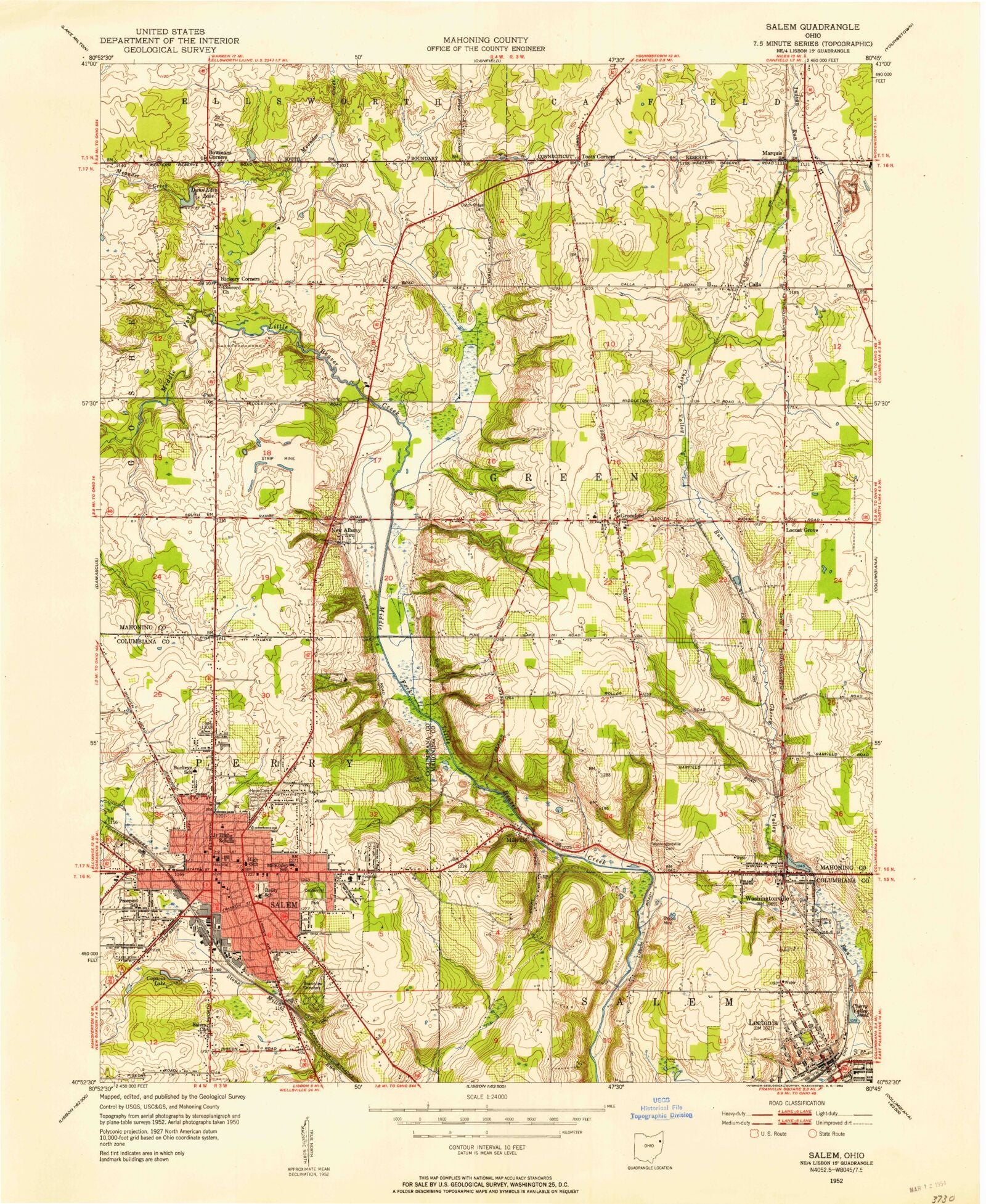 Classic USGS Salem Ohio 7.5'x7.5' Topo Map – MyTopo Map Store