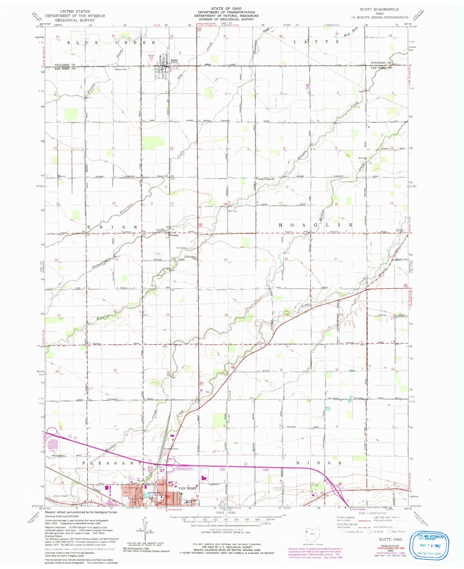 Classic USGS Scott Ohio 7.5'x7.5' Topo Map – MyTopo Map Store