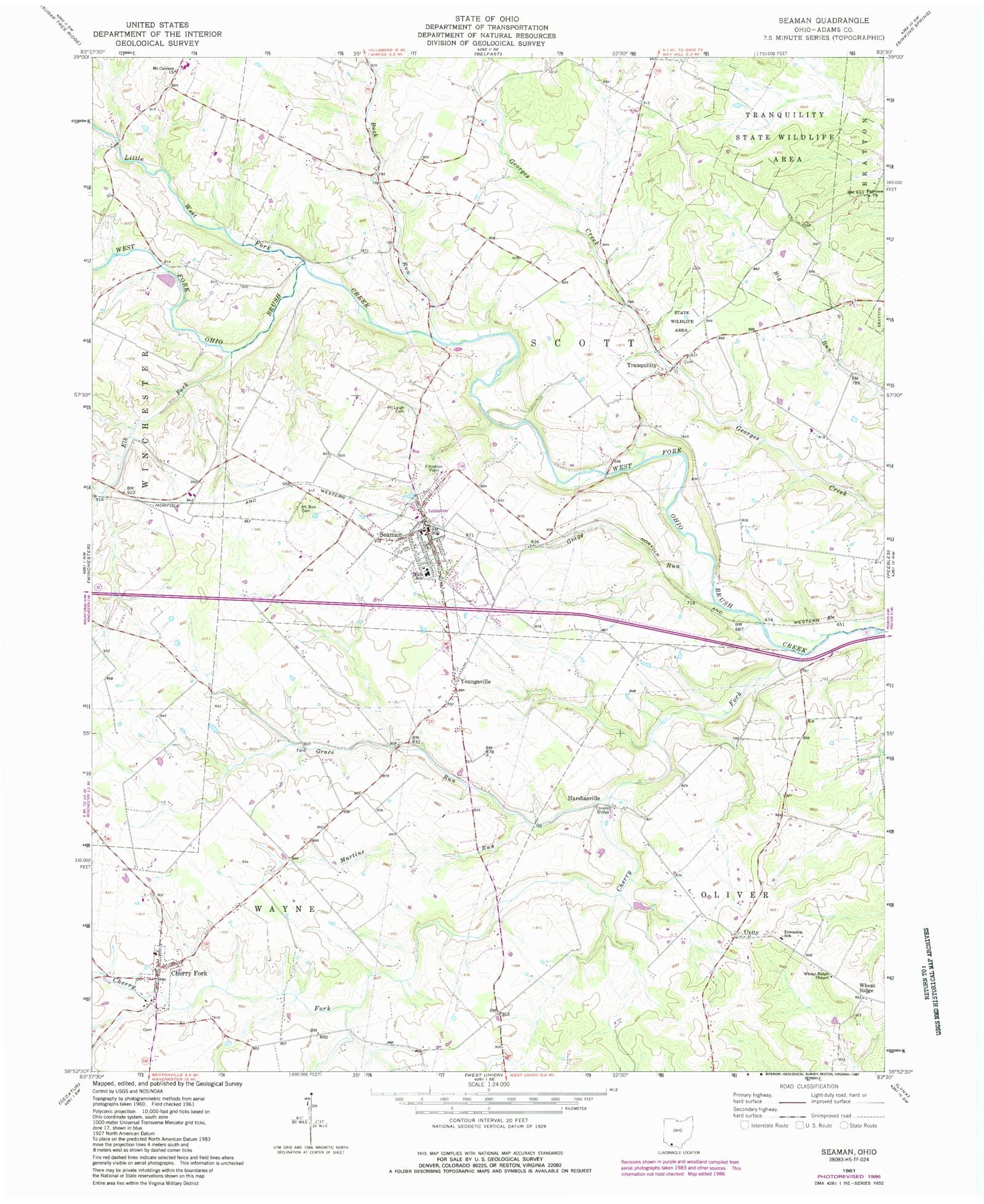 Classic USGS Seaman Ohio 7.5'x7.5' Topo Map – MyTopo Map Store