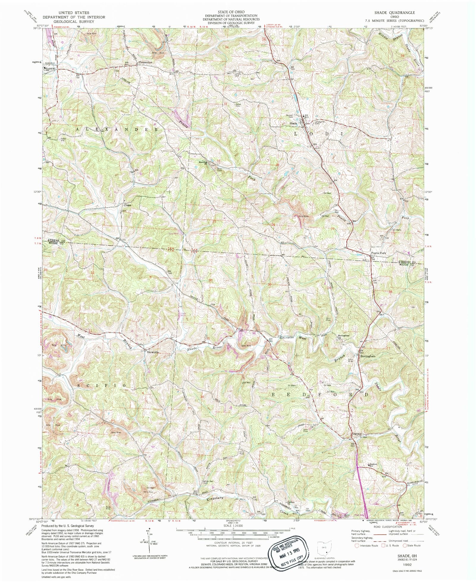 Classic USGS Shade Ohio 7.5'x7.5' Topo Map – MyTopo Map Store