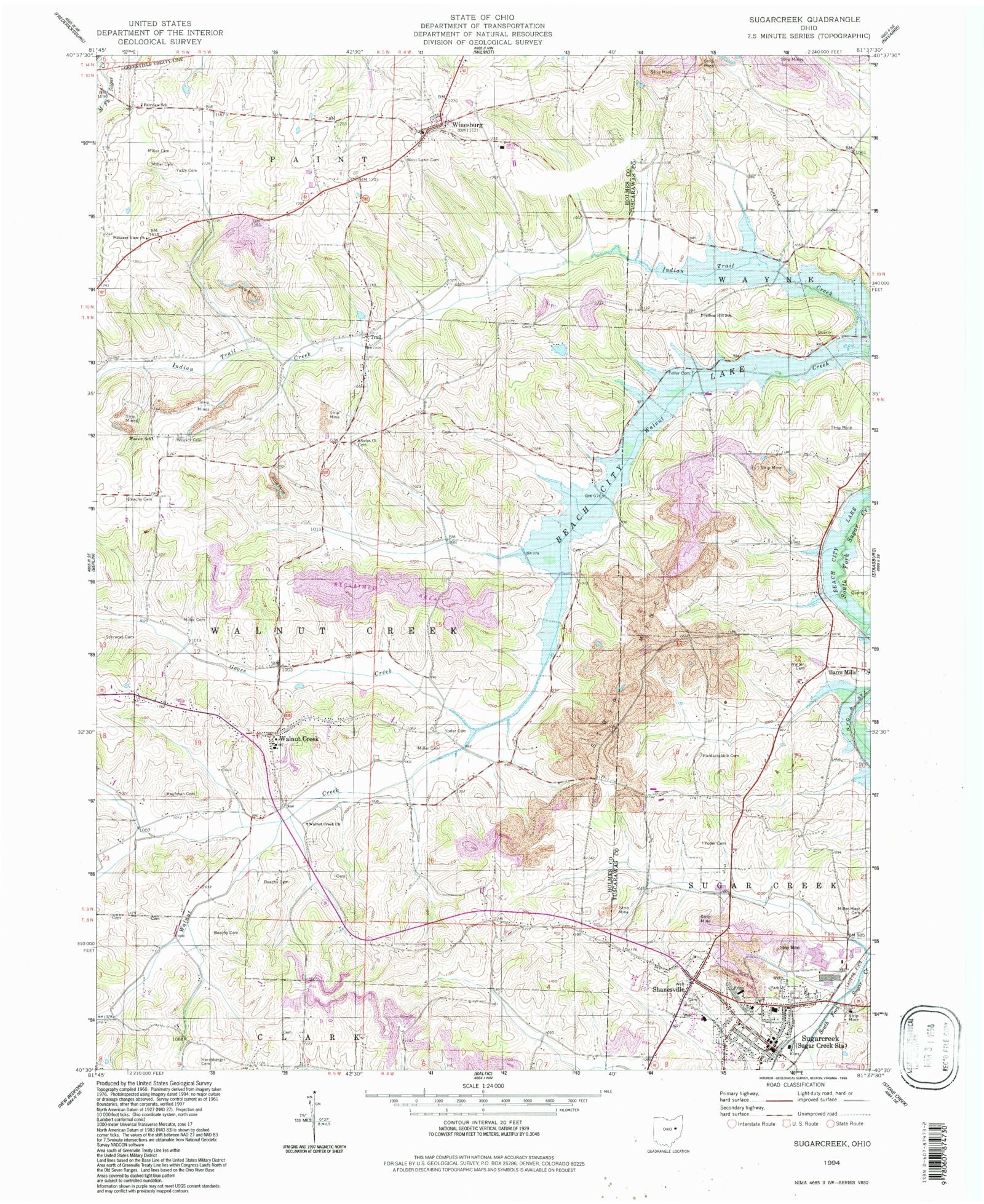 Classic USGS Sugarcreek Ohio 7.5'x7.5' Topo Map – MyTopo Map Store