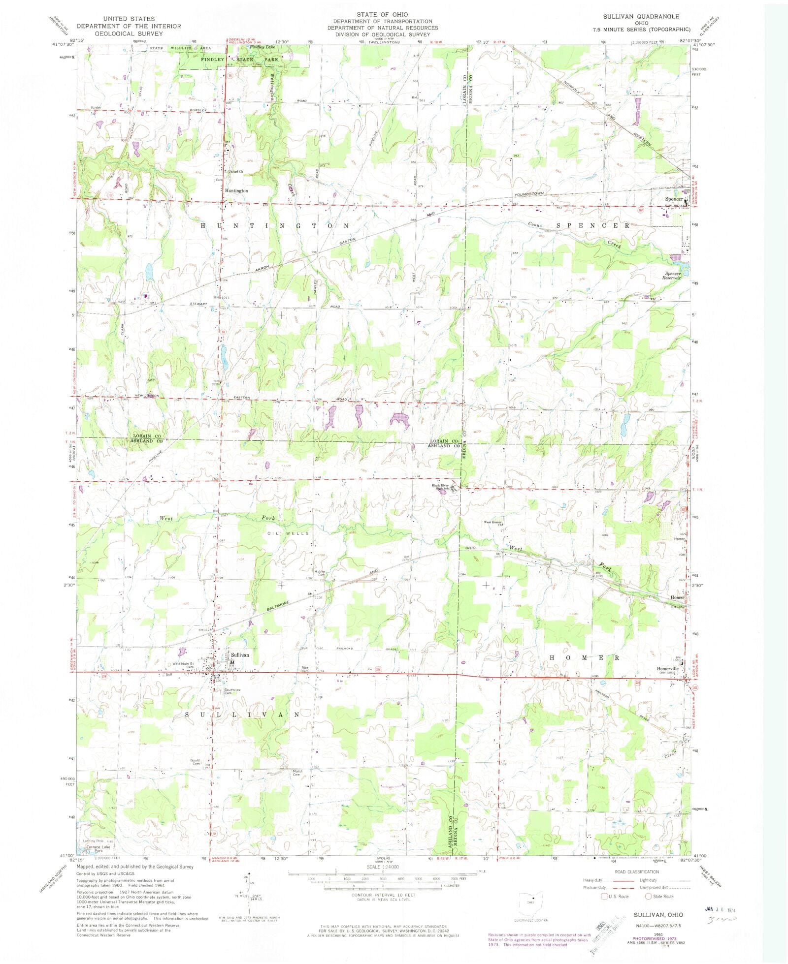 Classic USGS Sullivan Ohio 7.5'x7.5' Topo Map – MyTopo Map Store