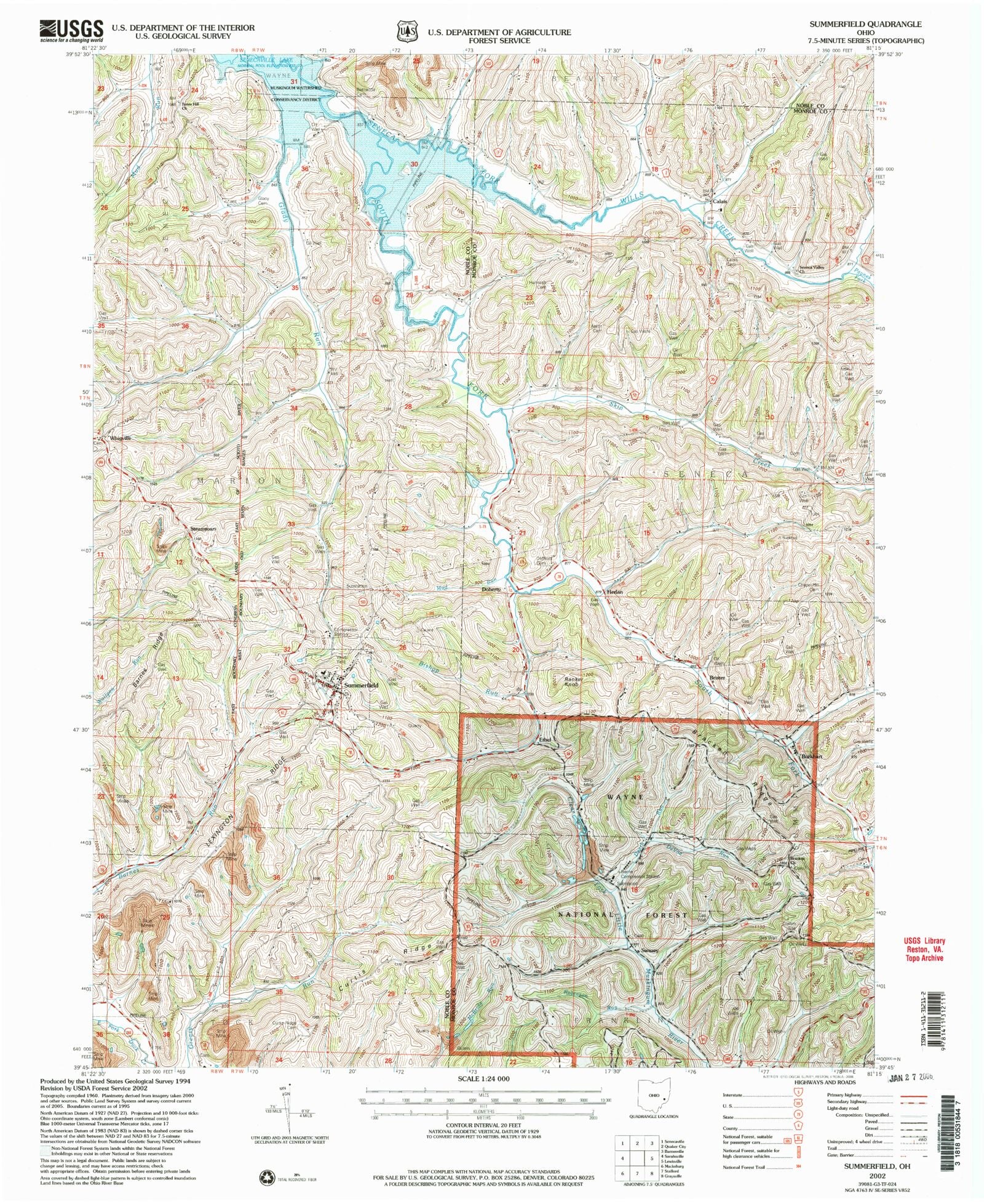Classic USGS Summerfield Ohio 7.5'x7.5' Topo Map – MyTopo Map Store