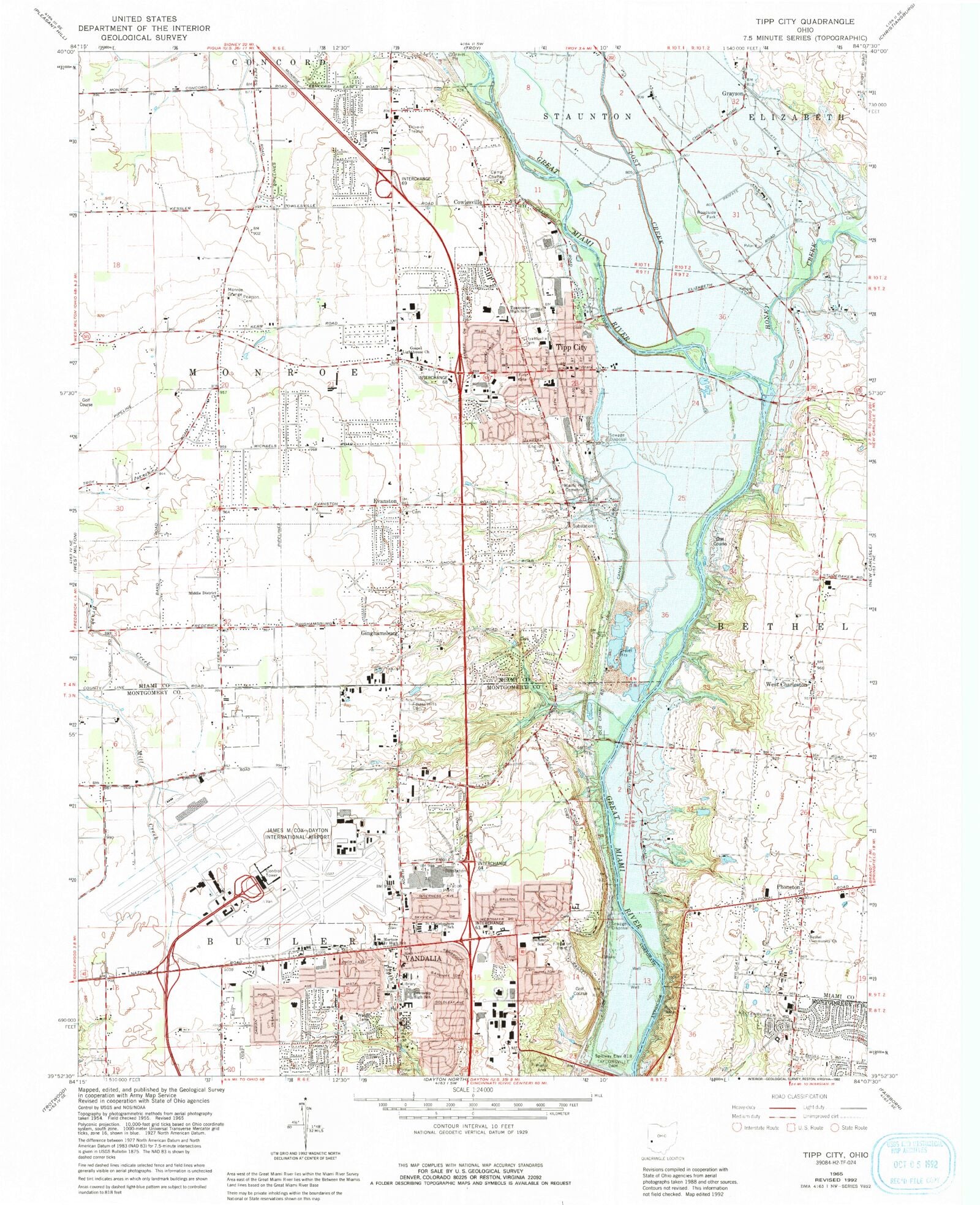 Classic USGS Tipp City Ohio 7.5'x7.5' Topo Map – MyTopo Map Store