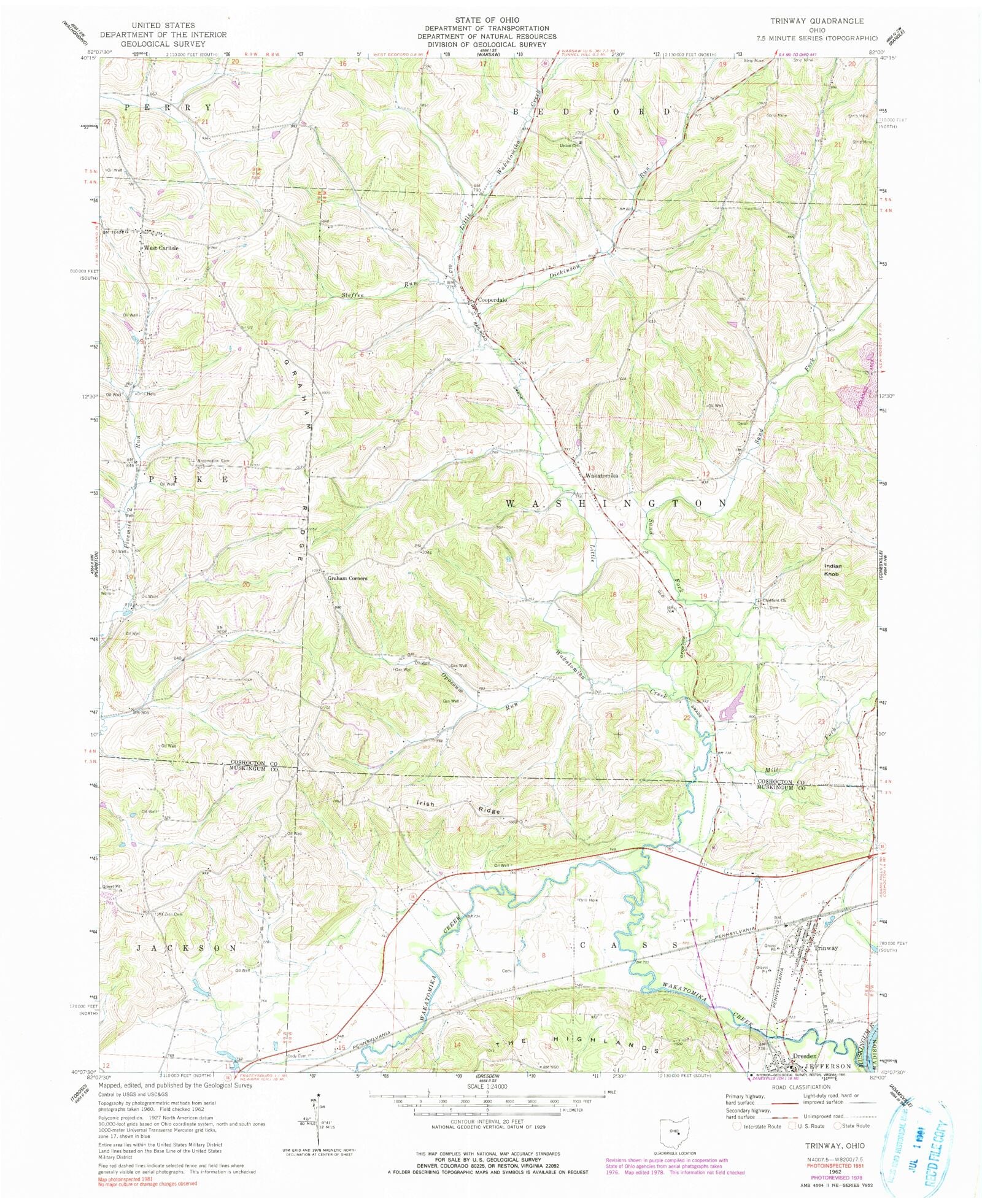 Classic USGS Trinway Ohio 7.5'x7.5' Topo Map – MyTopo Map Store