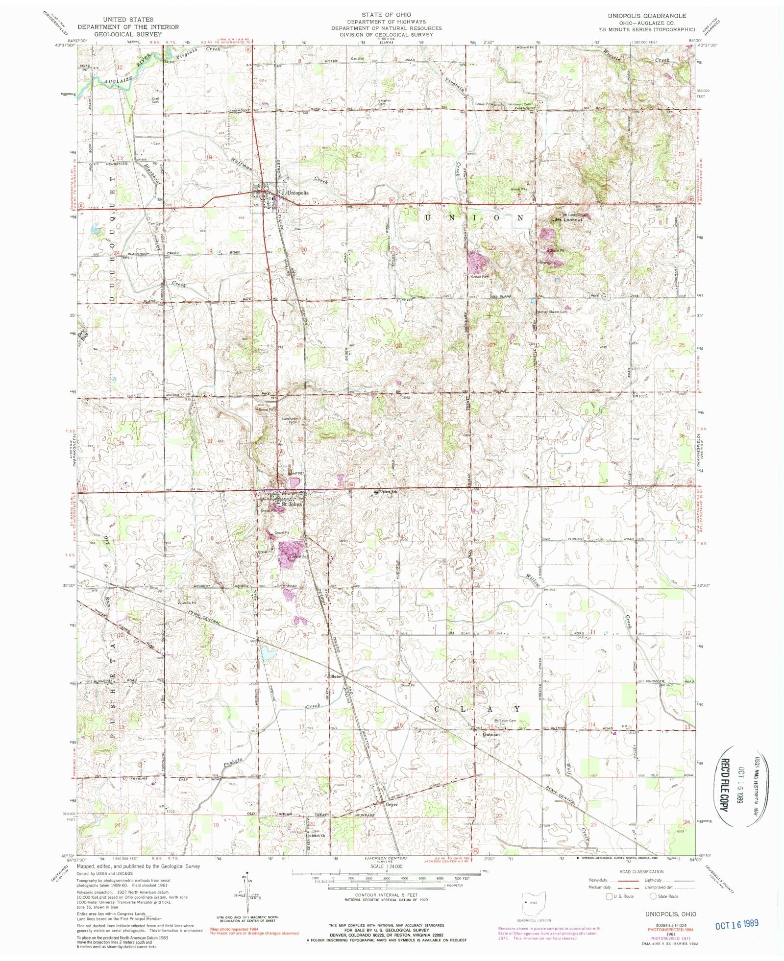 Classic USGS Uniopolis Ohio 7.5'x7.5' Topo Map – MyTopo Map Store