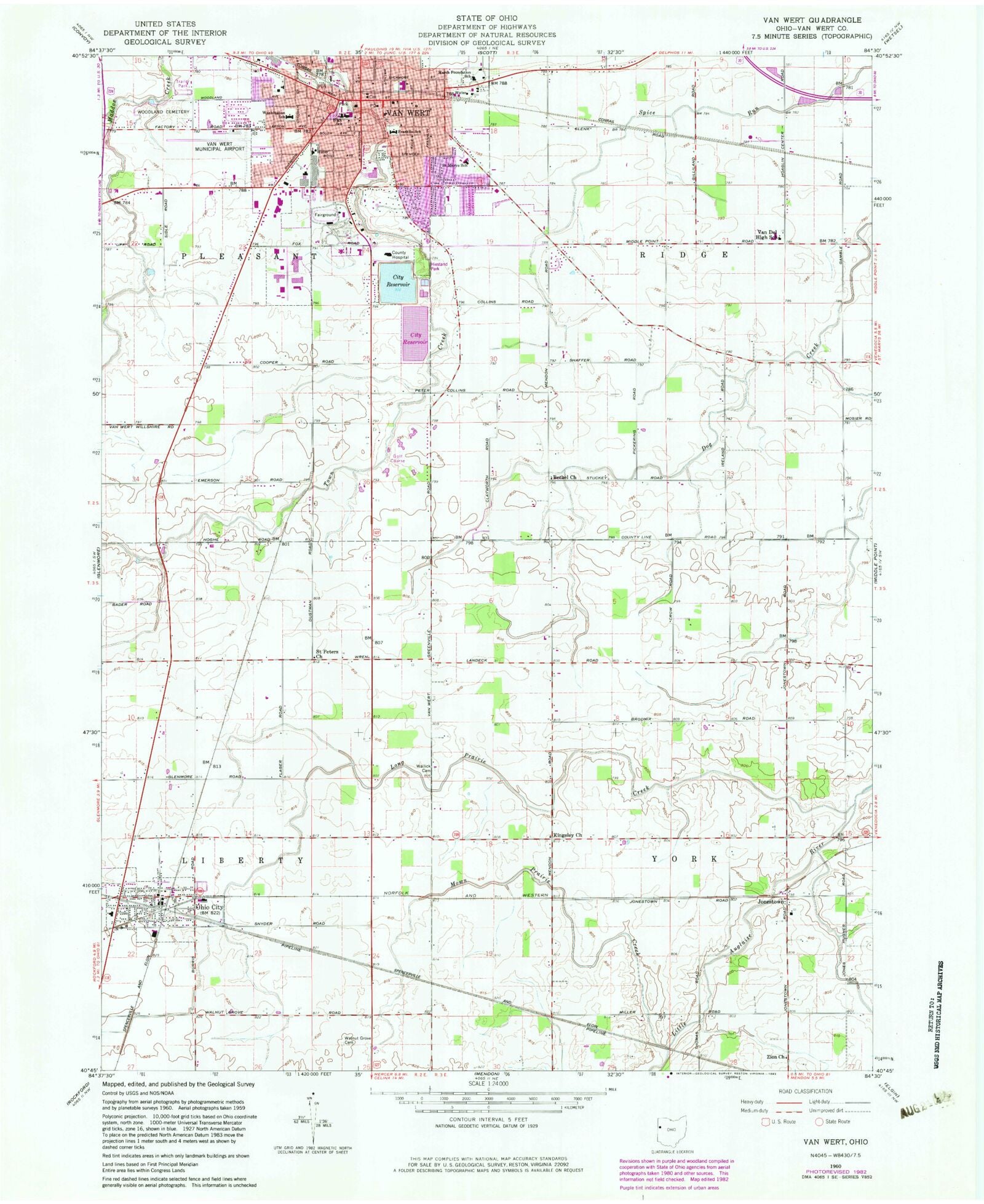 Classic USGS Van Wert Ohio 7.5'x7.5' Topo Map – MyTopo Map Store