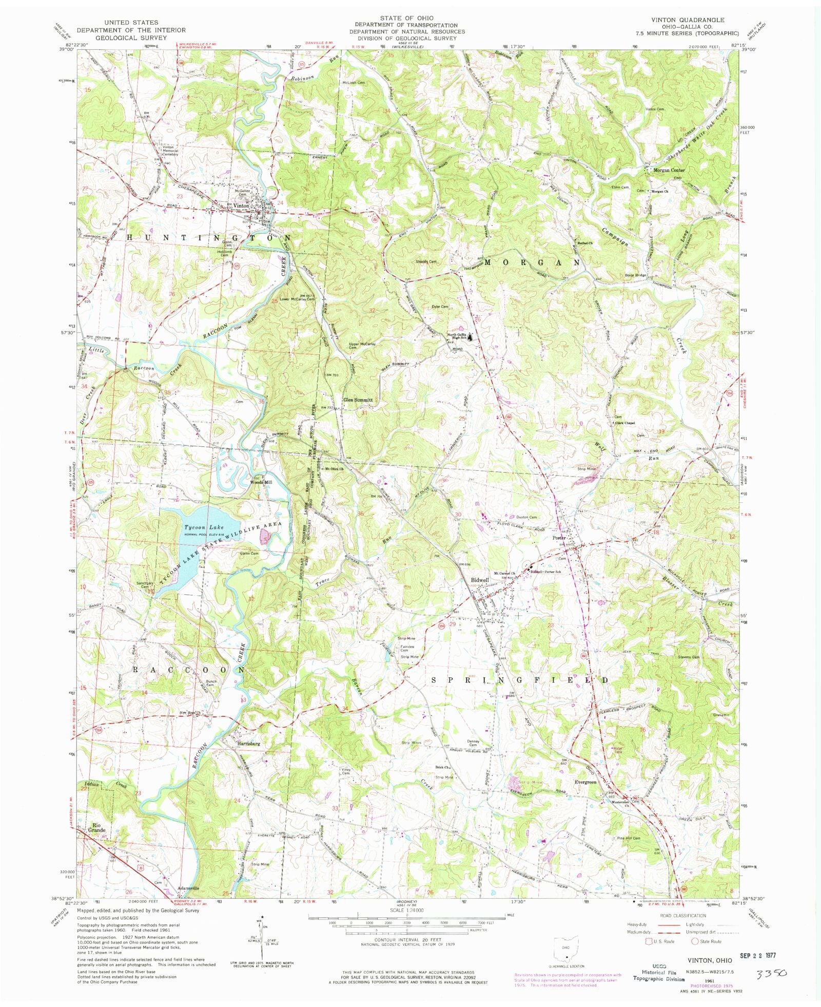 Classic USGS Vinton Ohio 7.5'x7.5' Topo Map – MyTopo Map Store