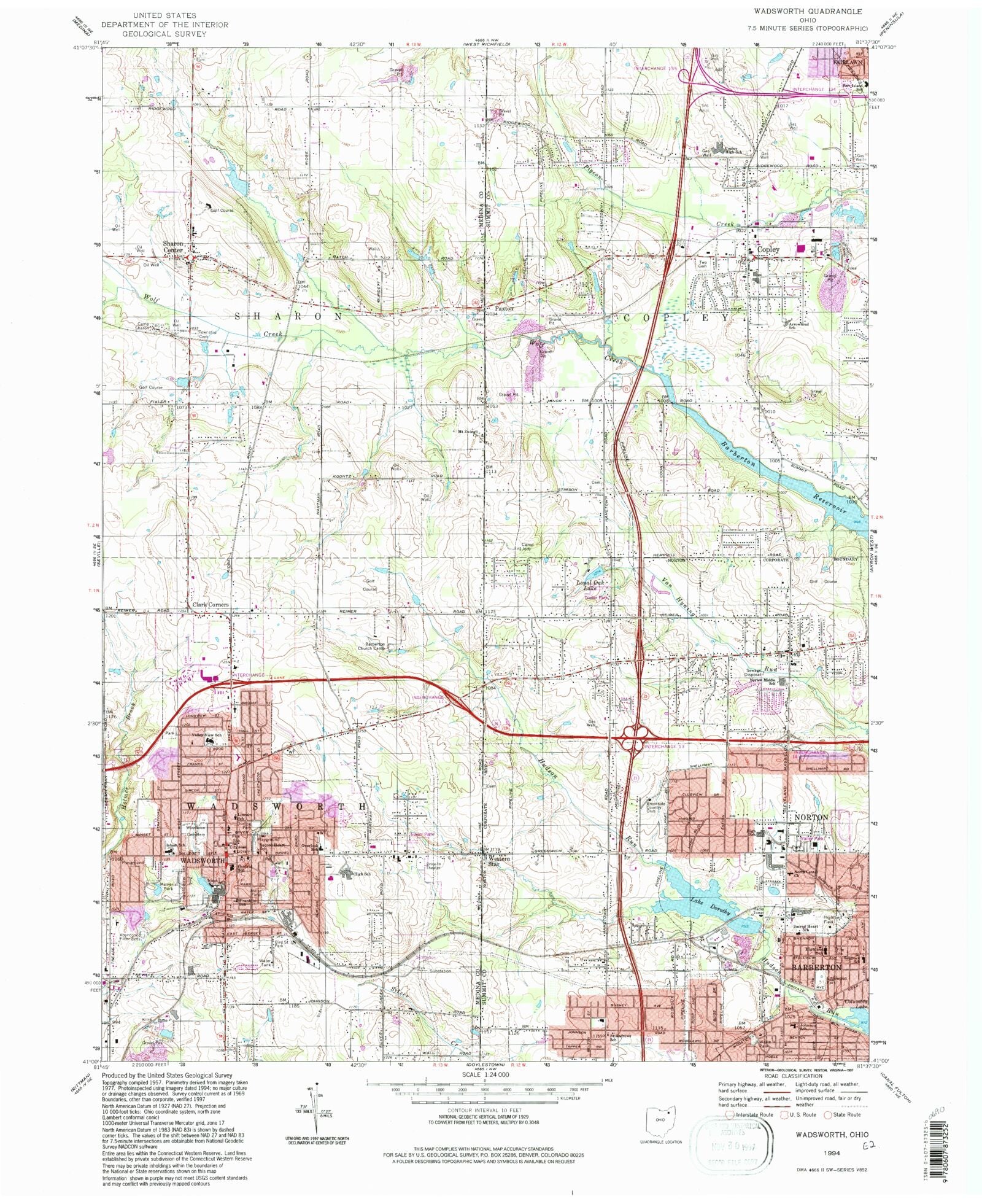 Classic USGS Wadsworth Ohio 7.5'x7.5' Topo Map – MyTopo Map Store