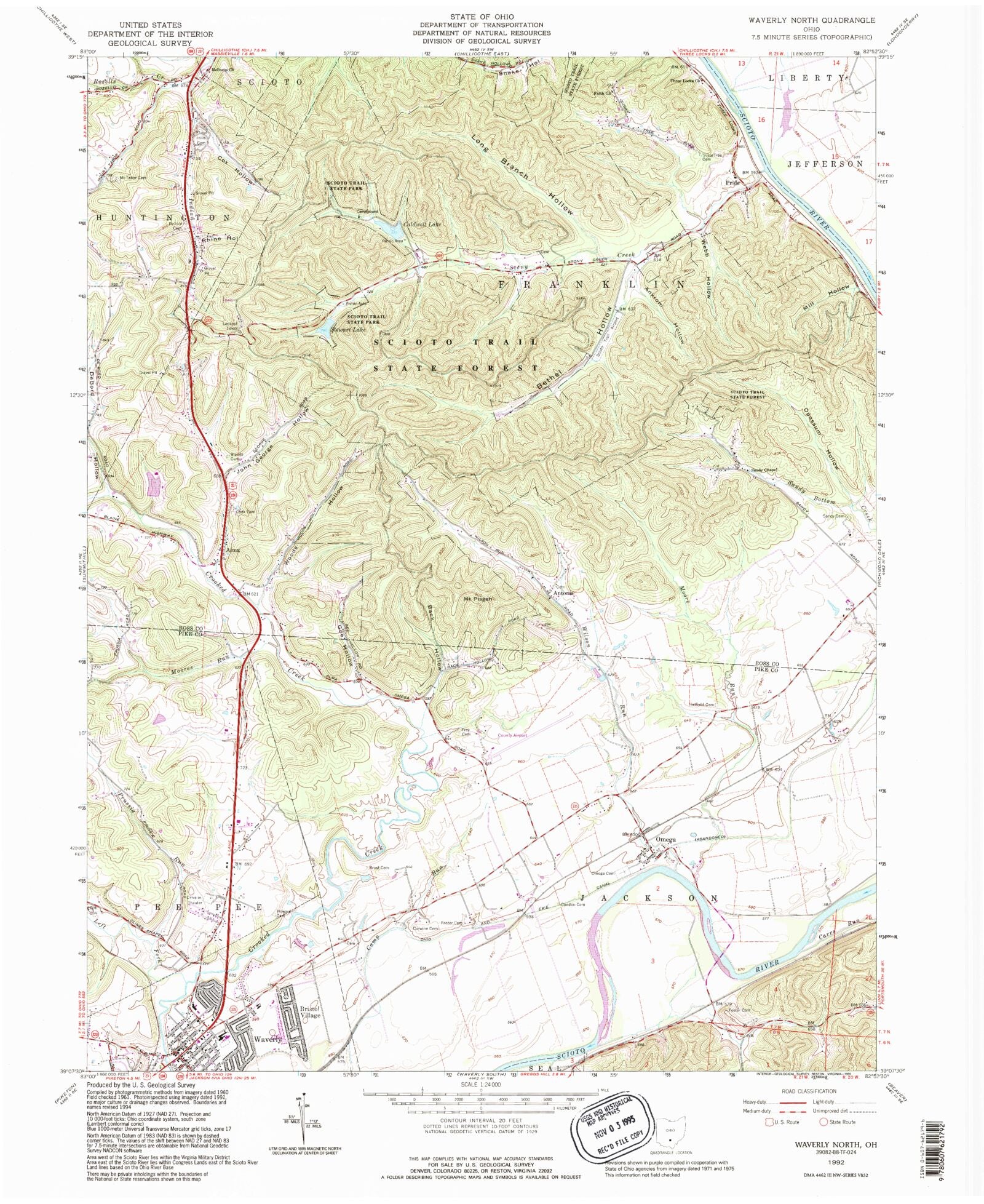 Classic USGS Waverly North Ohio 7.5'x7.5' Topo Map – MyTopo Map Store