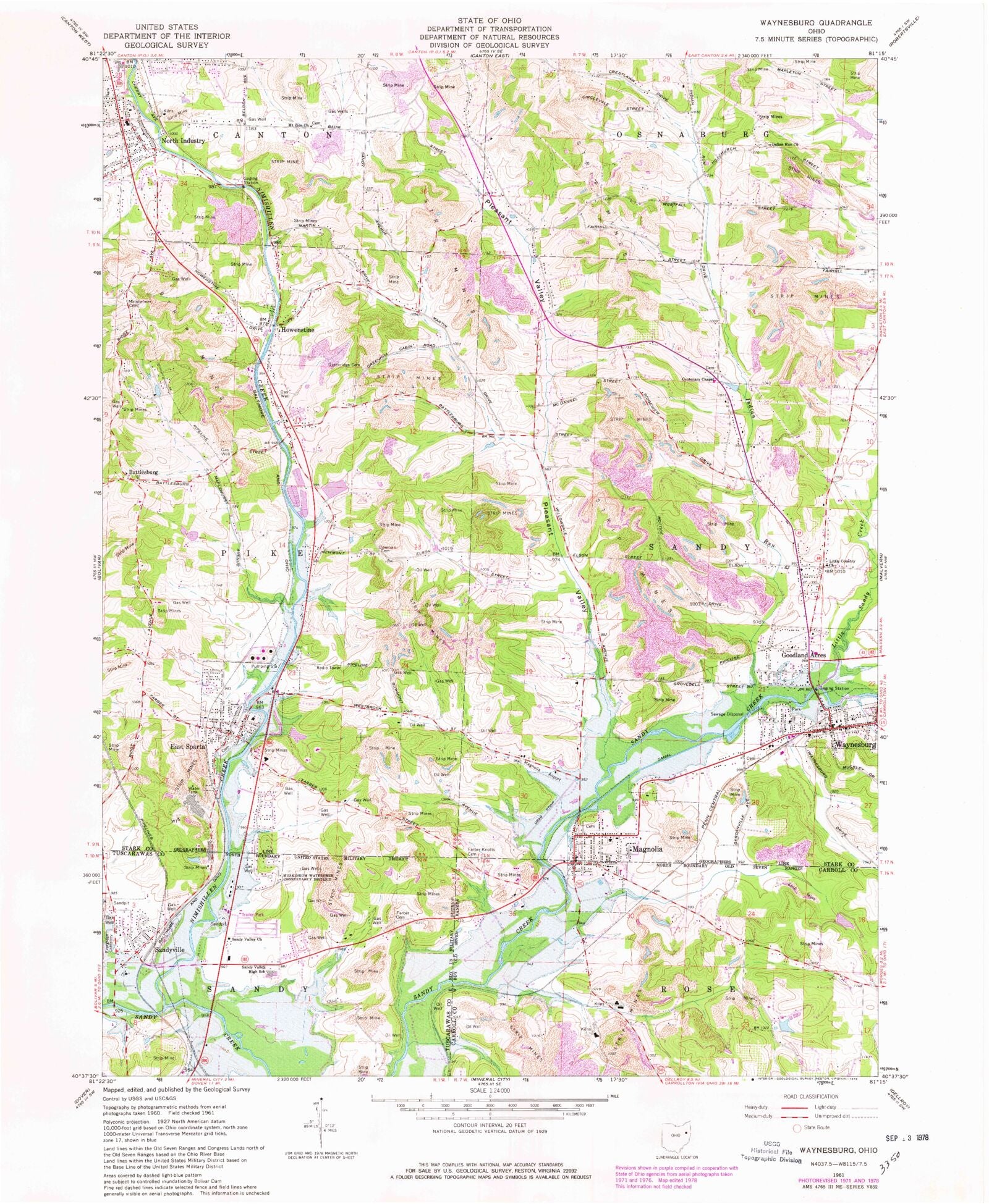 Classic USGS Waynesburg Ohio 7.5'x7.5' Topo Map – MyTopo Map Store
