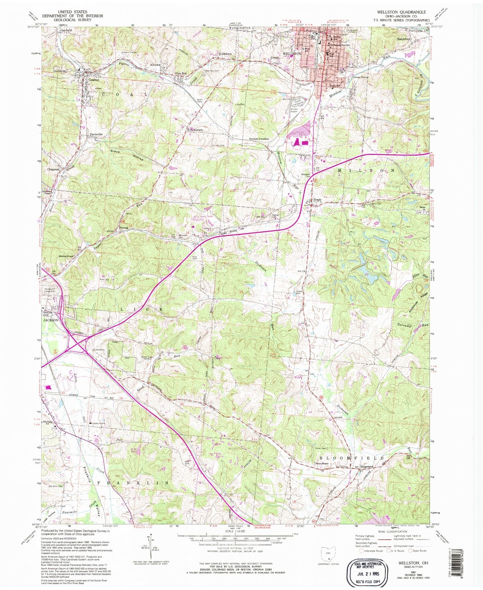 Classic USGS Wellston Ohio 7.5'x7.5' Topo Map – MyTopo Map Store
