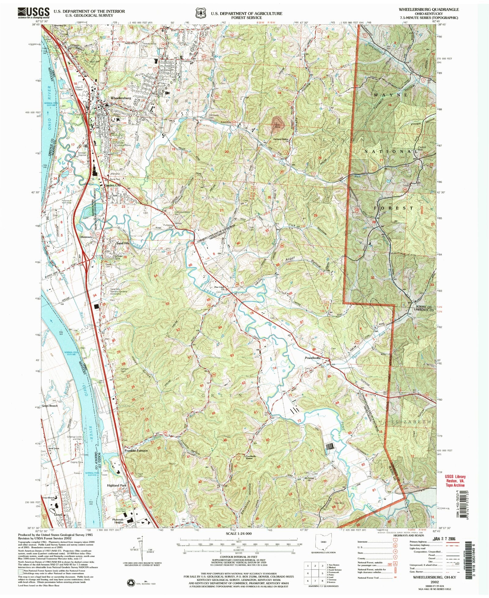 Classic USGS Wheelersburg Ohio 7.5'x7.5' Topo Map – MyTopo Map Store