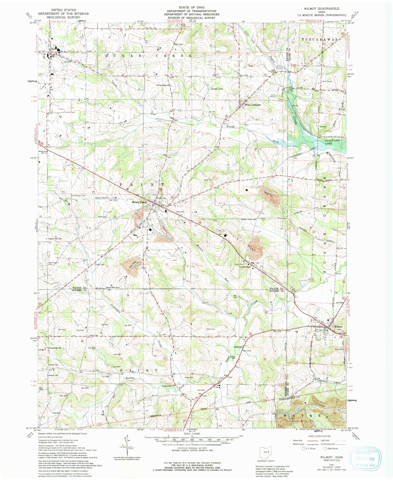 Classic USGS Wilmot Ohio 7.5'x7.5' Topo Map – MyTopo Map Store