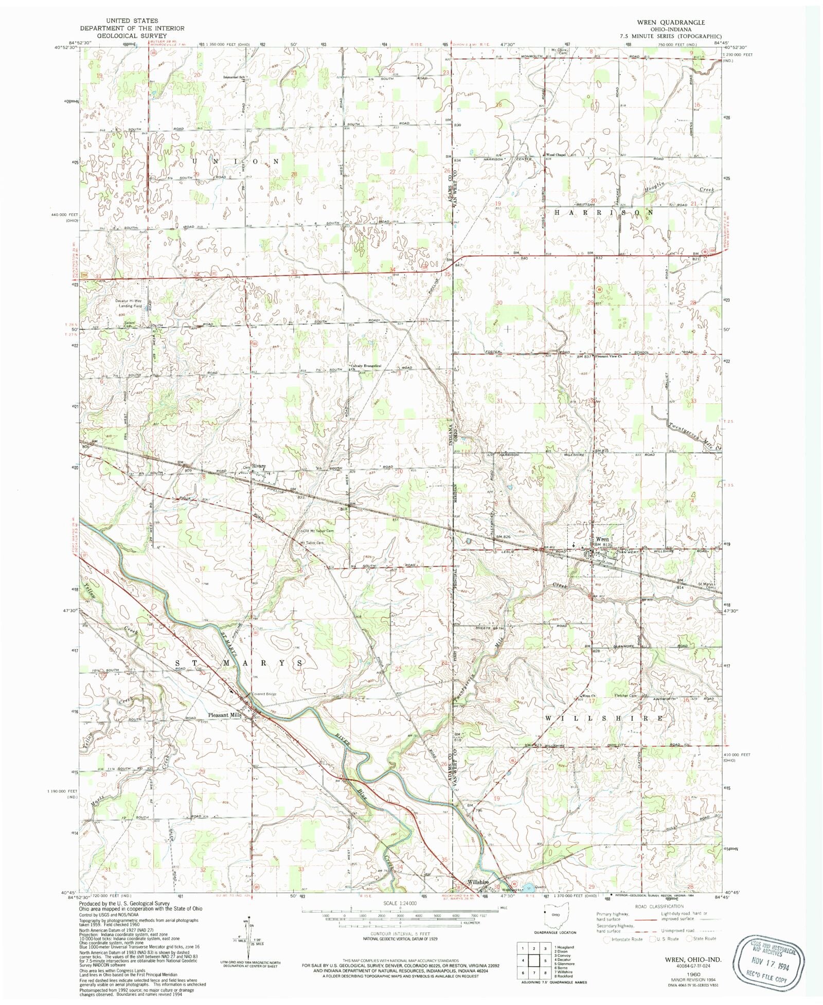 Classic USGS Wren Ohio 7.5'x7.5' Topo Map – MyTopo Map Store